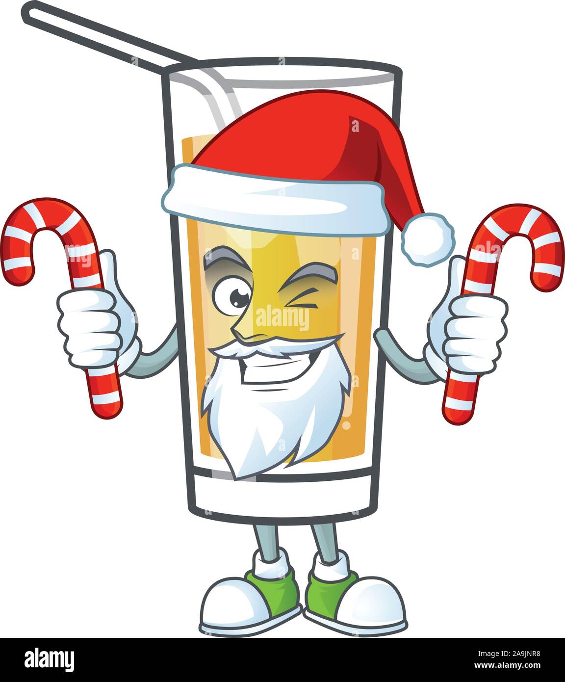 Apple cider cartoon with mascot character santa bring candy Stock ...