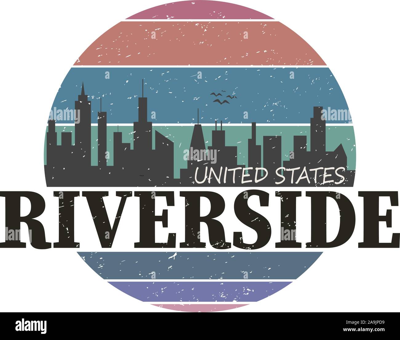riverside city round grungy tee graphic design logo Stock Vector Image ...