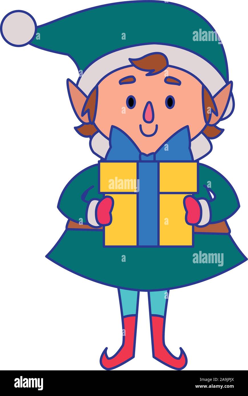 christmas elf holding a gift box Stock Vector Image & Art - Alamy