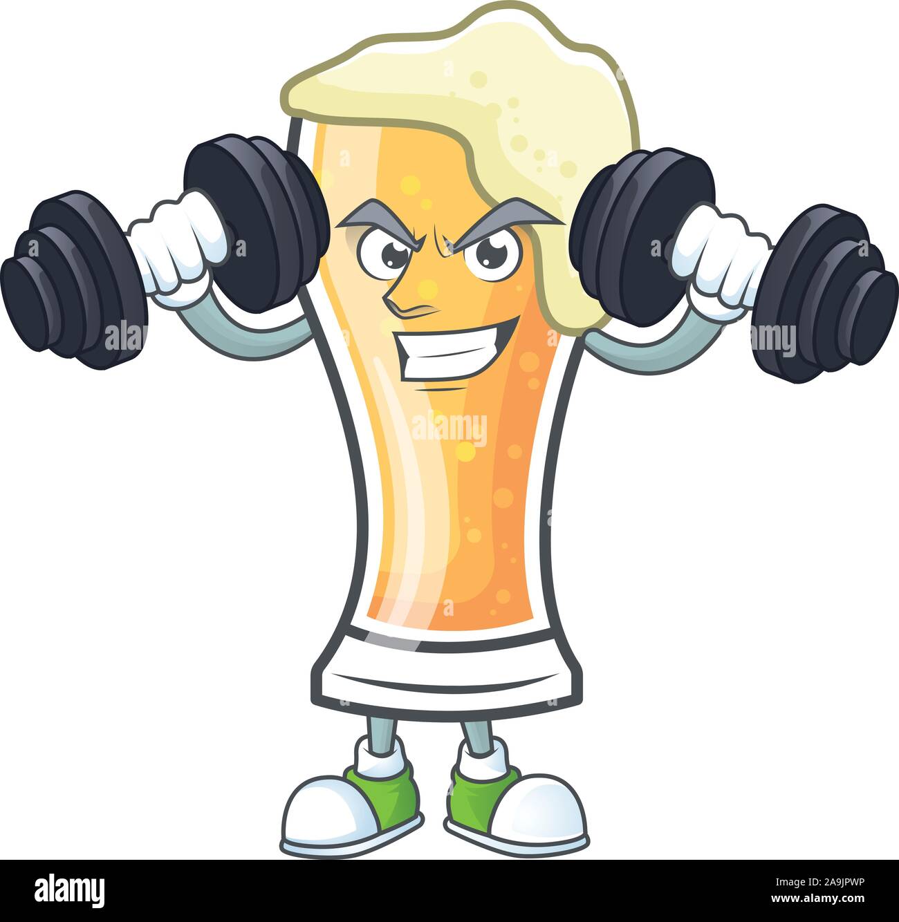 Cartoon beer glass with the with bring barbell character Stock Vector ...