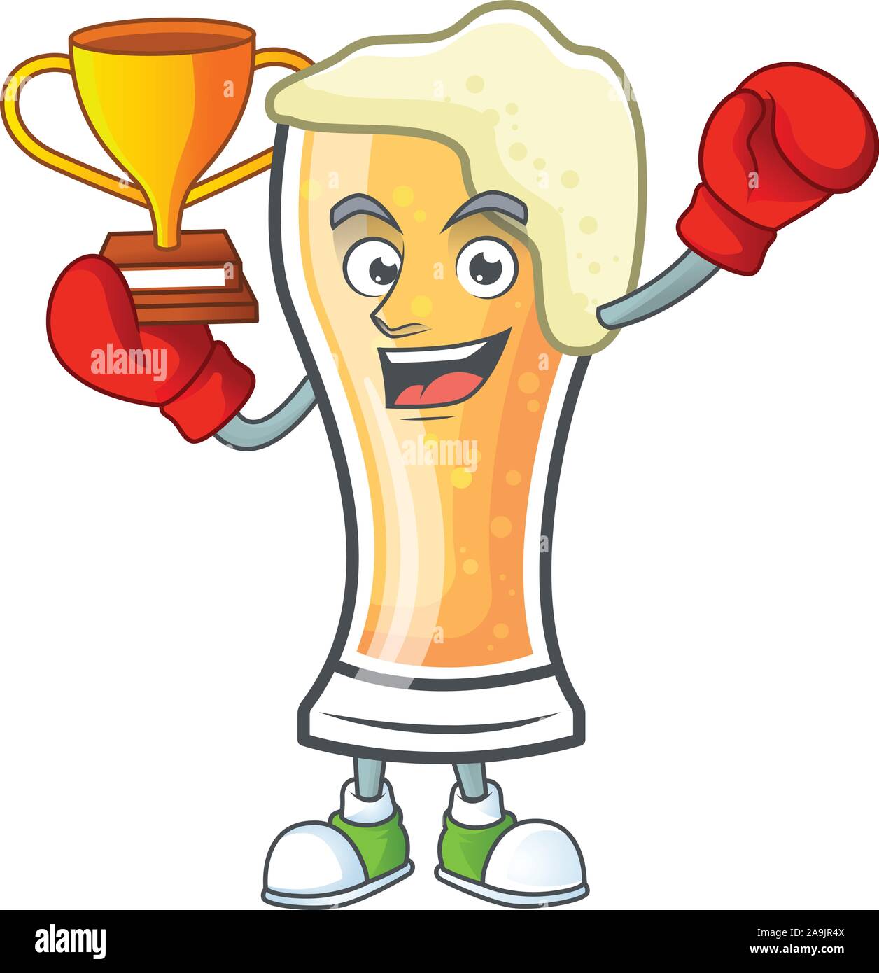 Fresh beer glass with cartoon character boxing winner Stock Vector ...