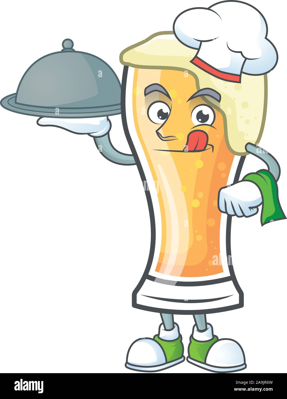 Cute beer glass with the chef holding food mascot Stock Vector Image ...