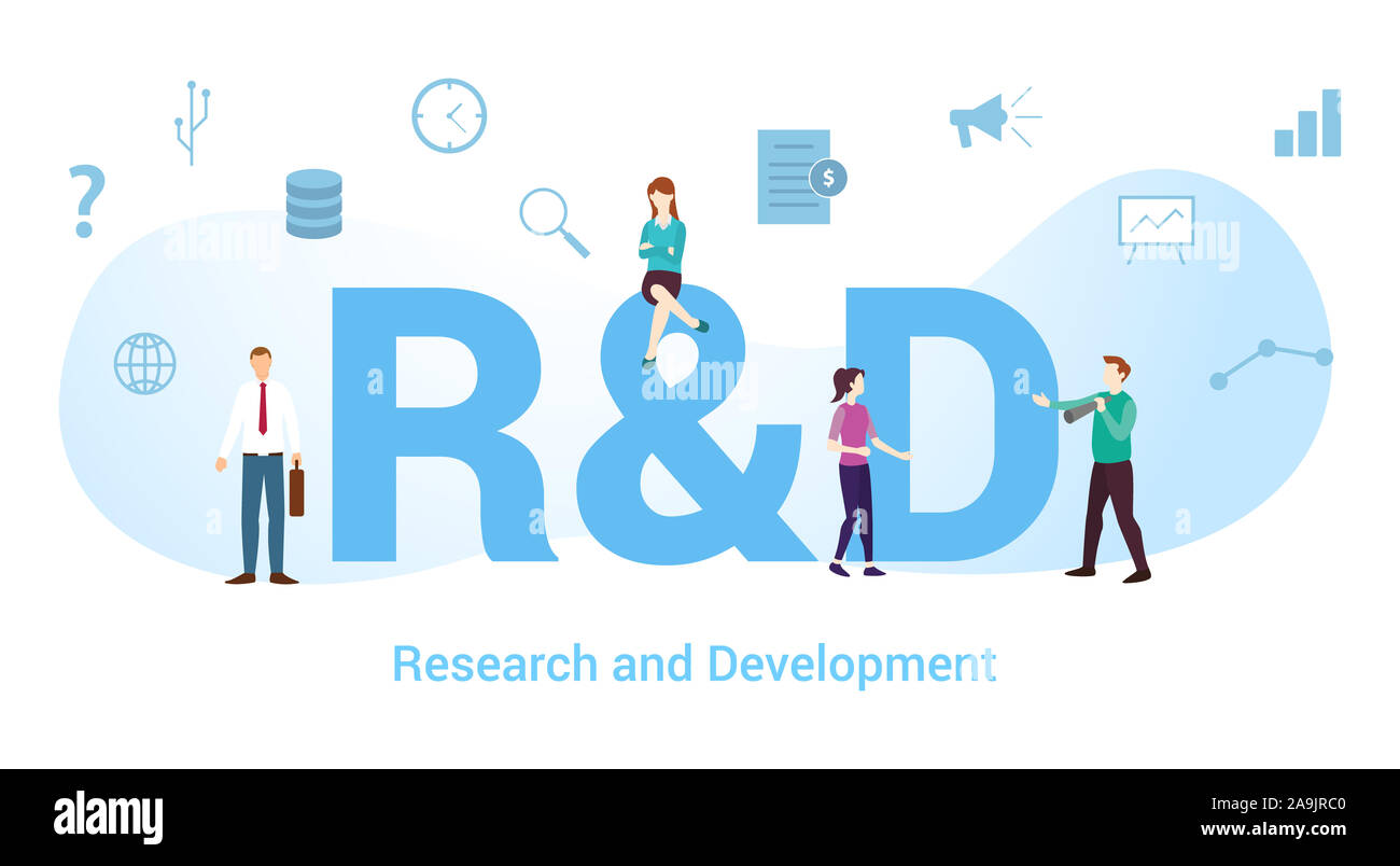 r&d research and development concept with big word or text and team ...