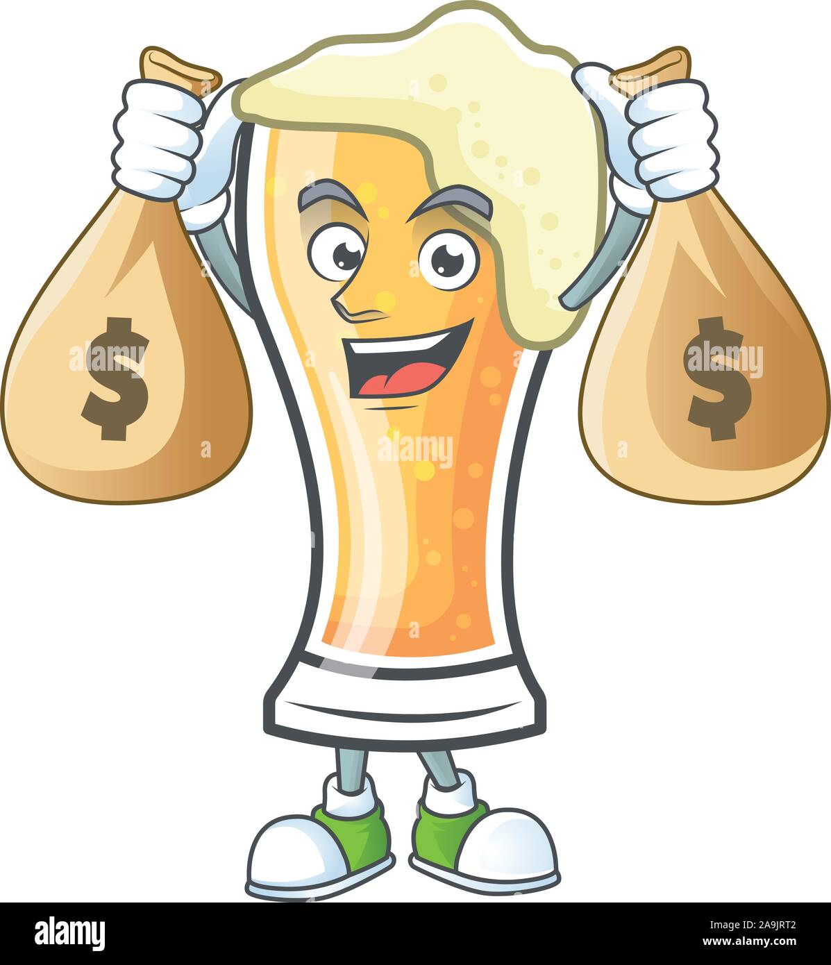 Cartoon beer glass with the holding money bag character Stock Vector ...
