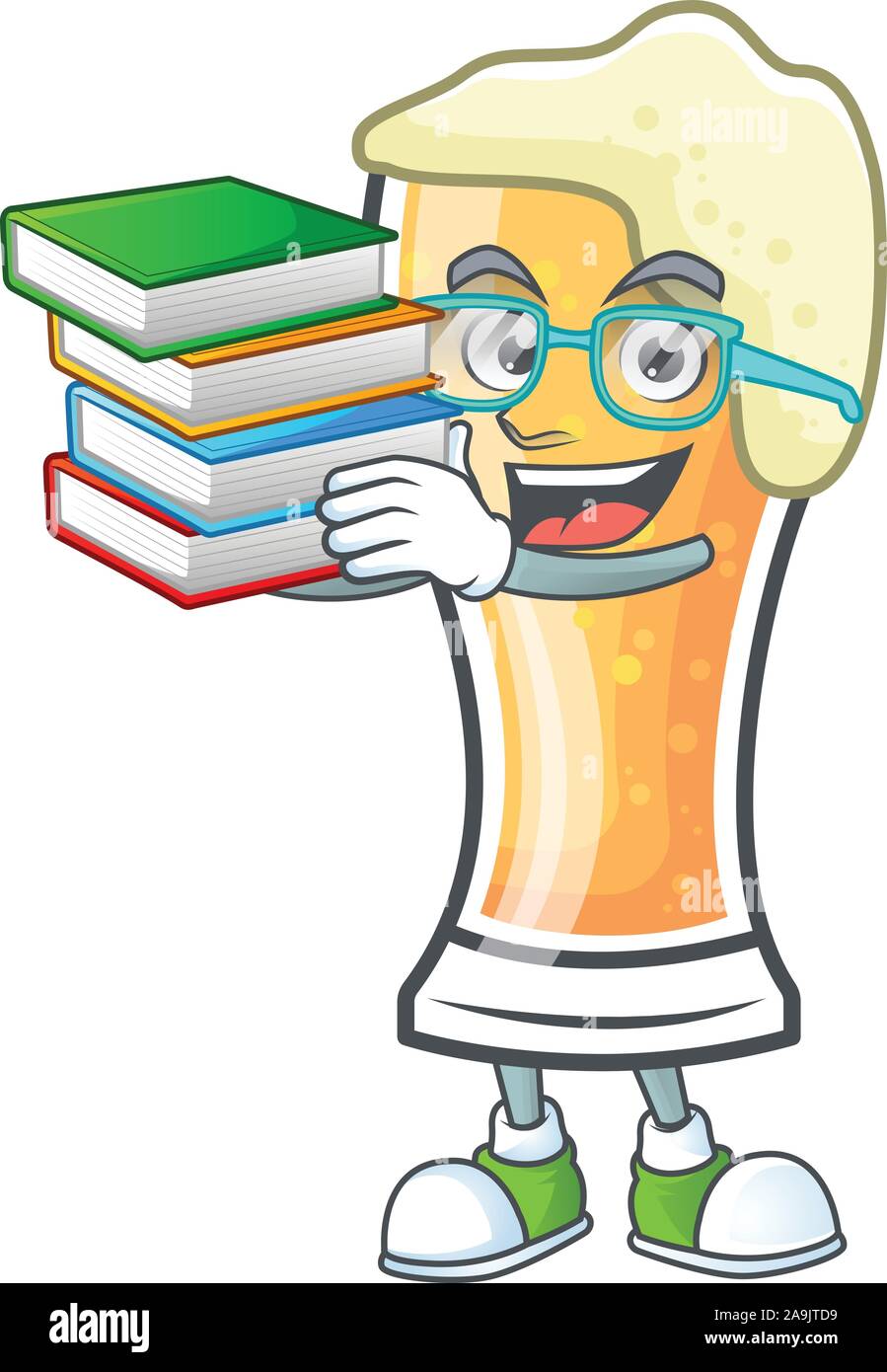 Fresh beer glass with cartoon character student bring book Stock Vector ...