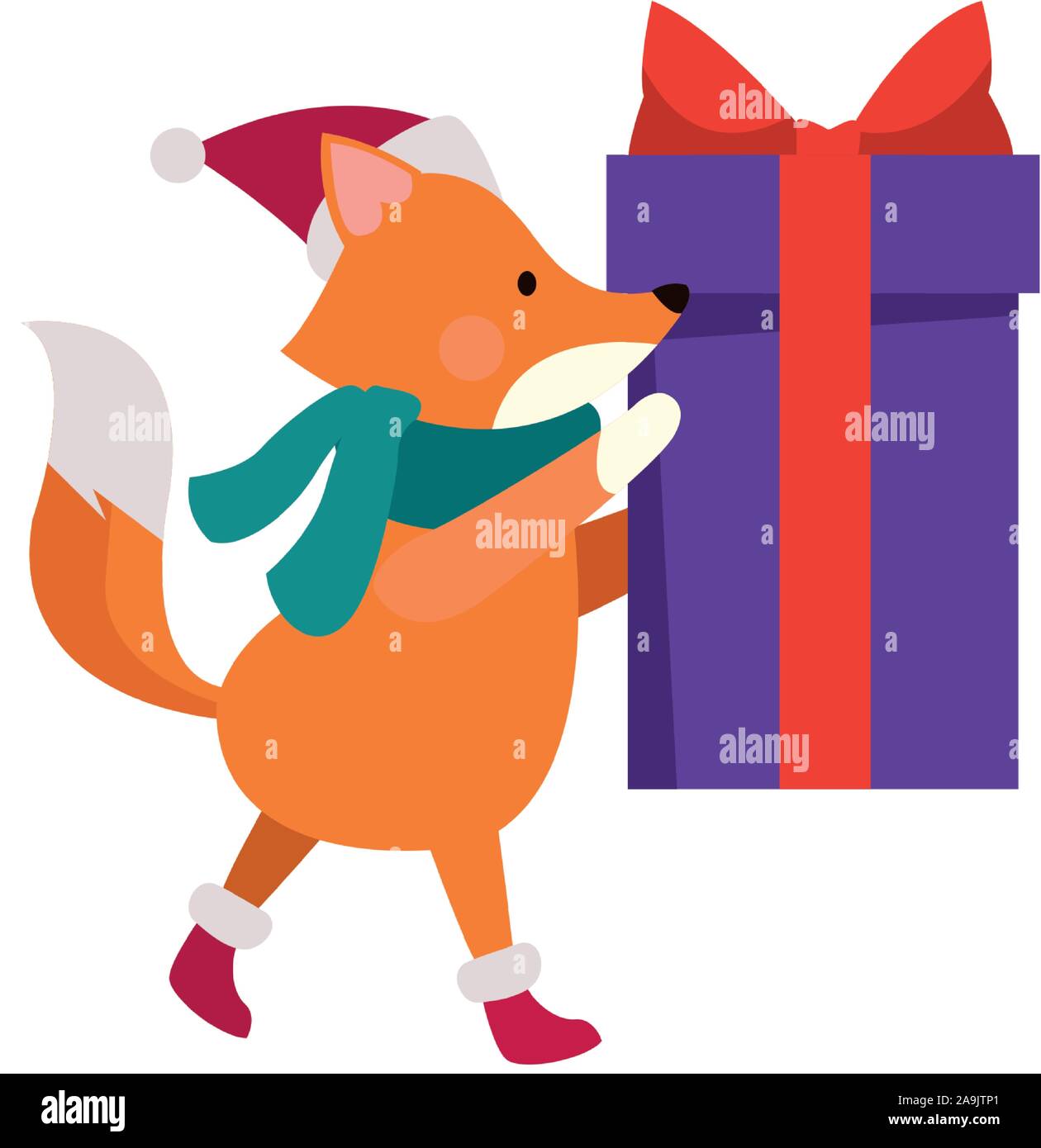 cartoon christmas fox with gift box icon Stock Vector Image & Art - Alamy