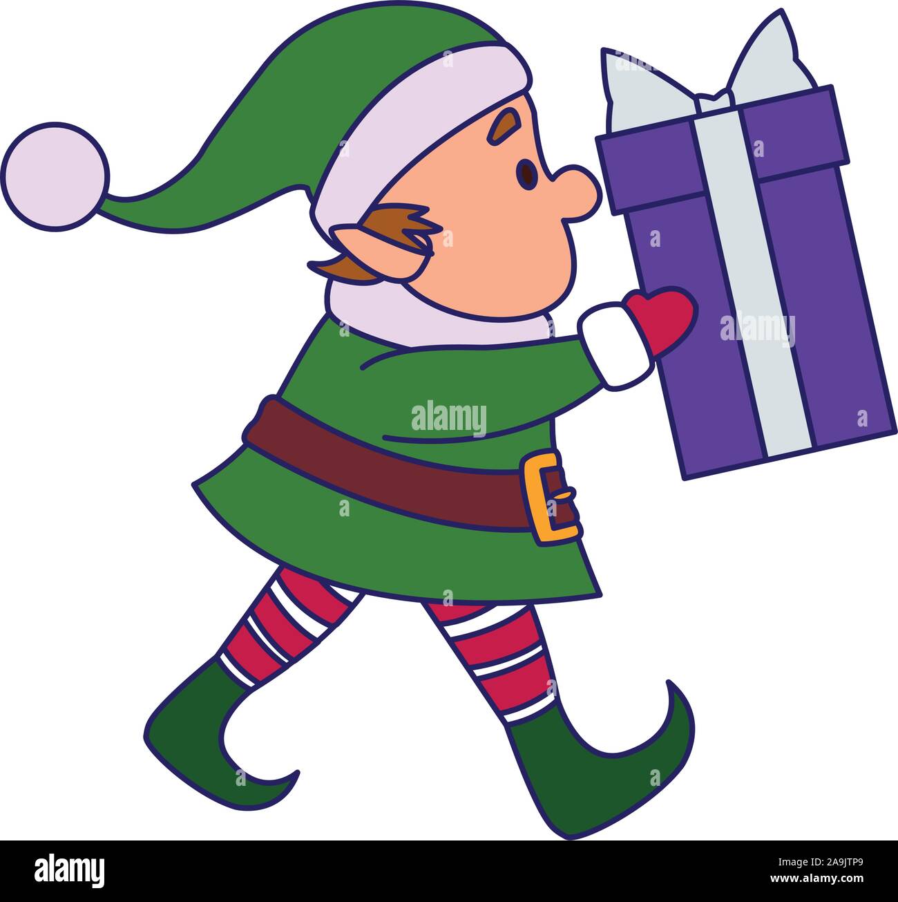 christmas elf holding a gift box Stock Vector Image & Art - Alamy