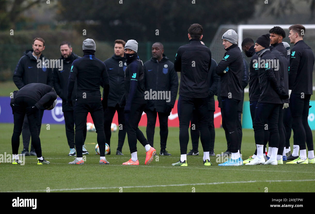 England's Raheem Sterling (centre, grey hat) during the training ...