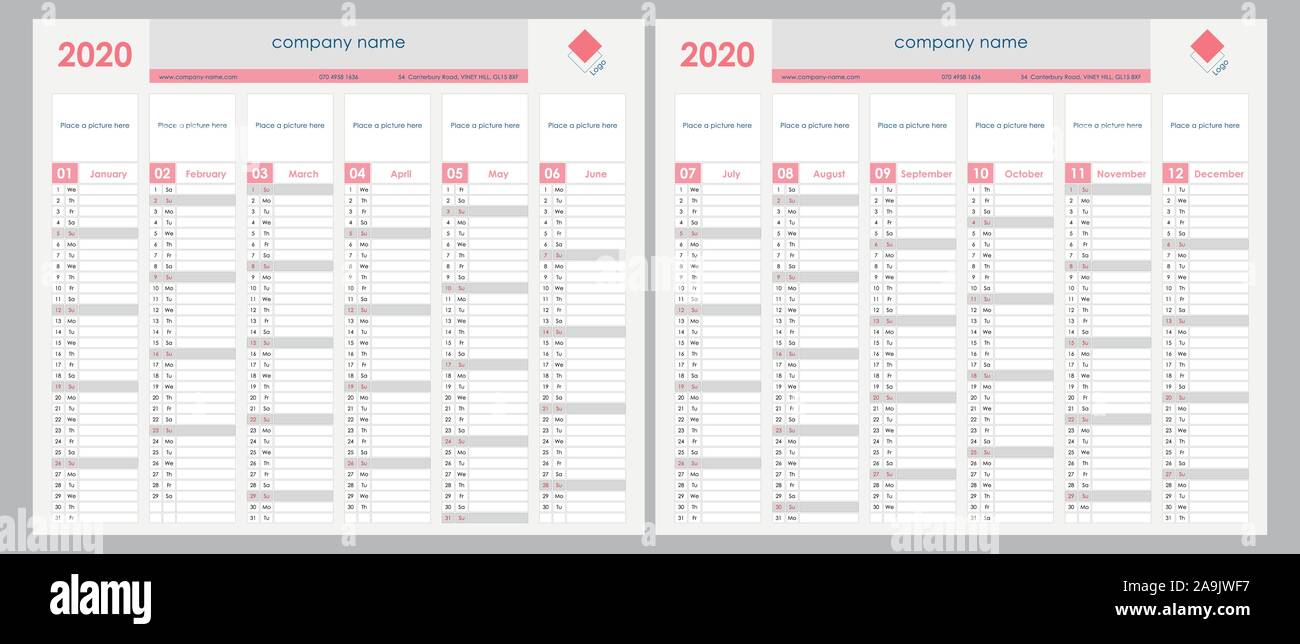 Planner calendar for 2020. Wall organizer, yearly planner template ...