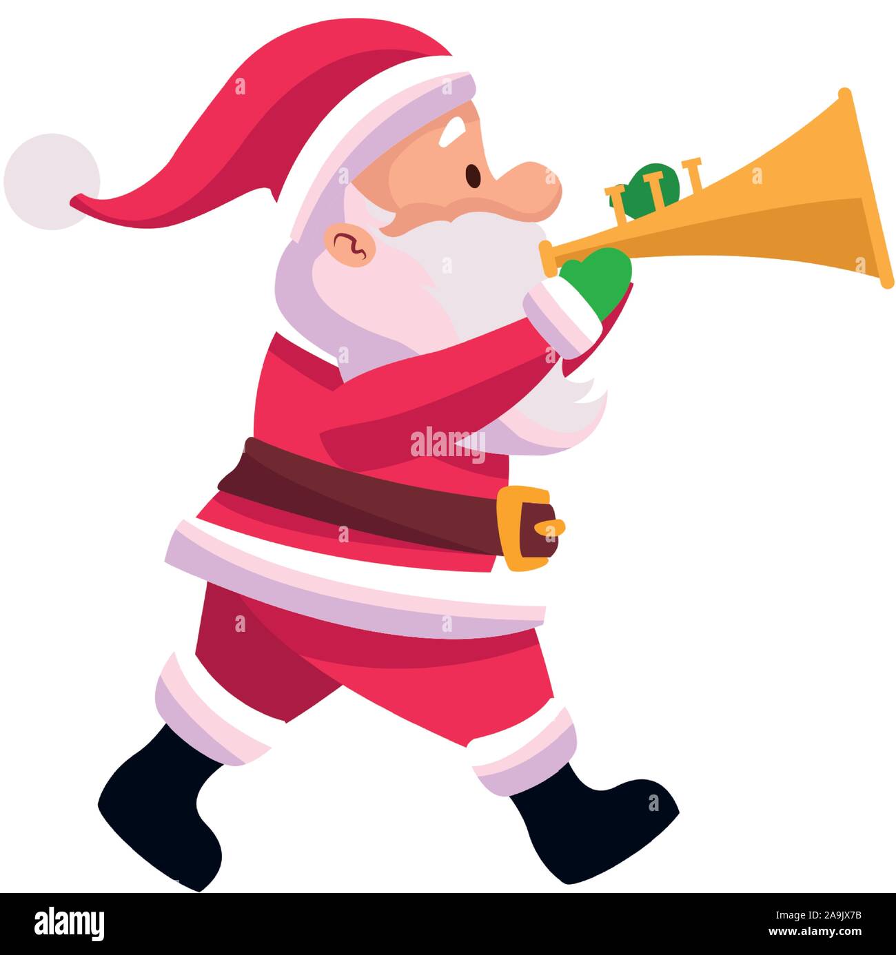 cartoon santa claus playing a trumpet, flat design Stock Vector Image ...