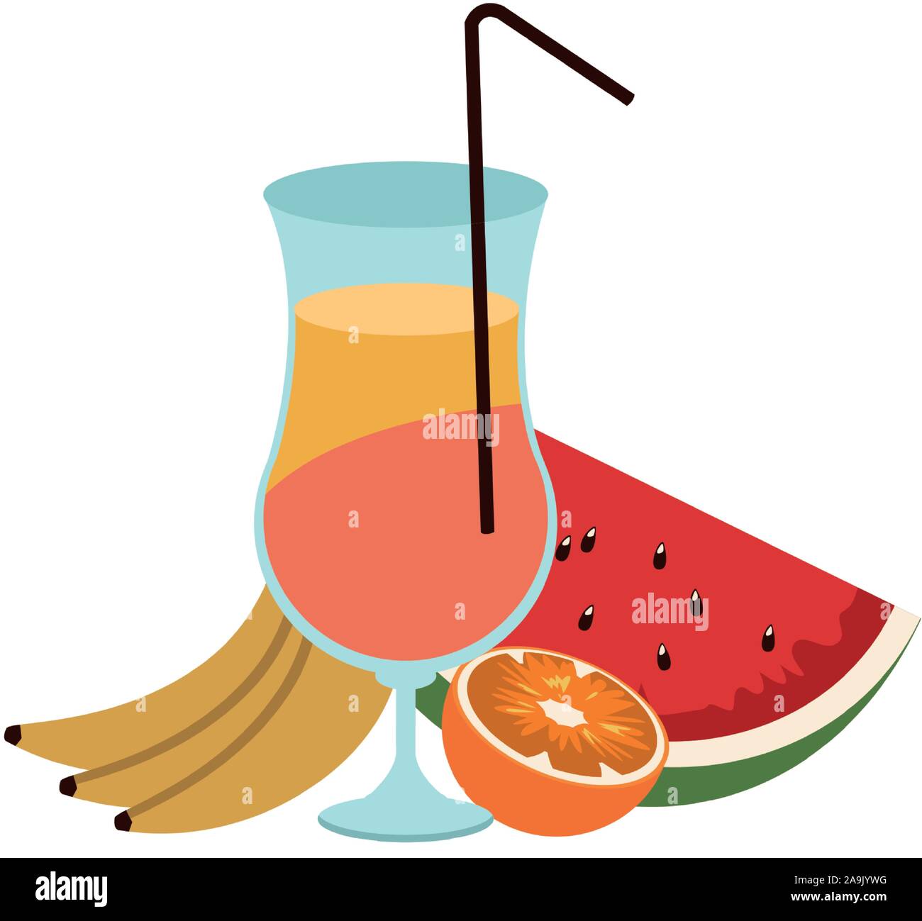 tropical fruits and sunrise cocktail icon, colorful design Stock Vector ...
