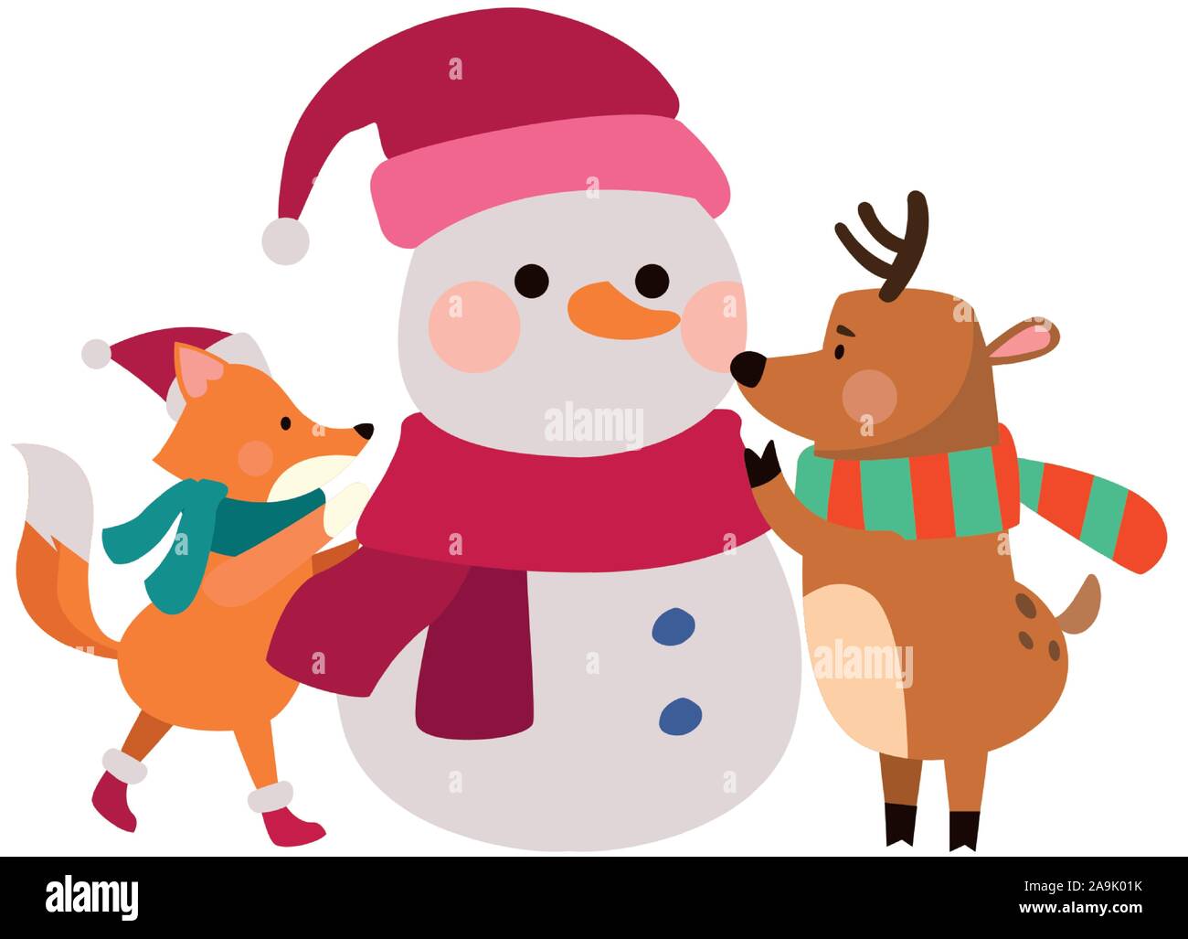 cartoon snowman with christmas fox and deer Stock Vector Image & Art ...