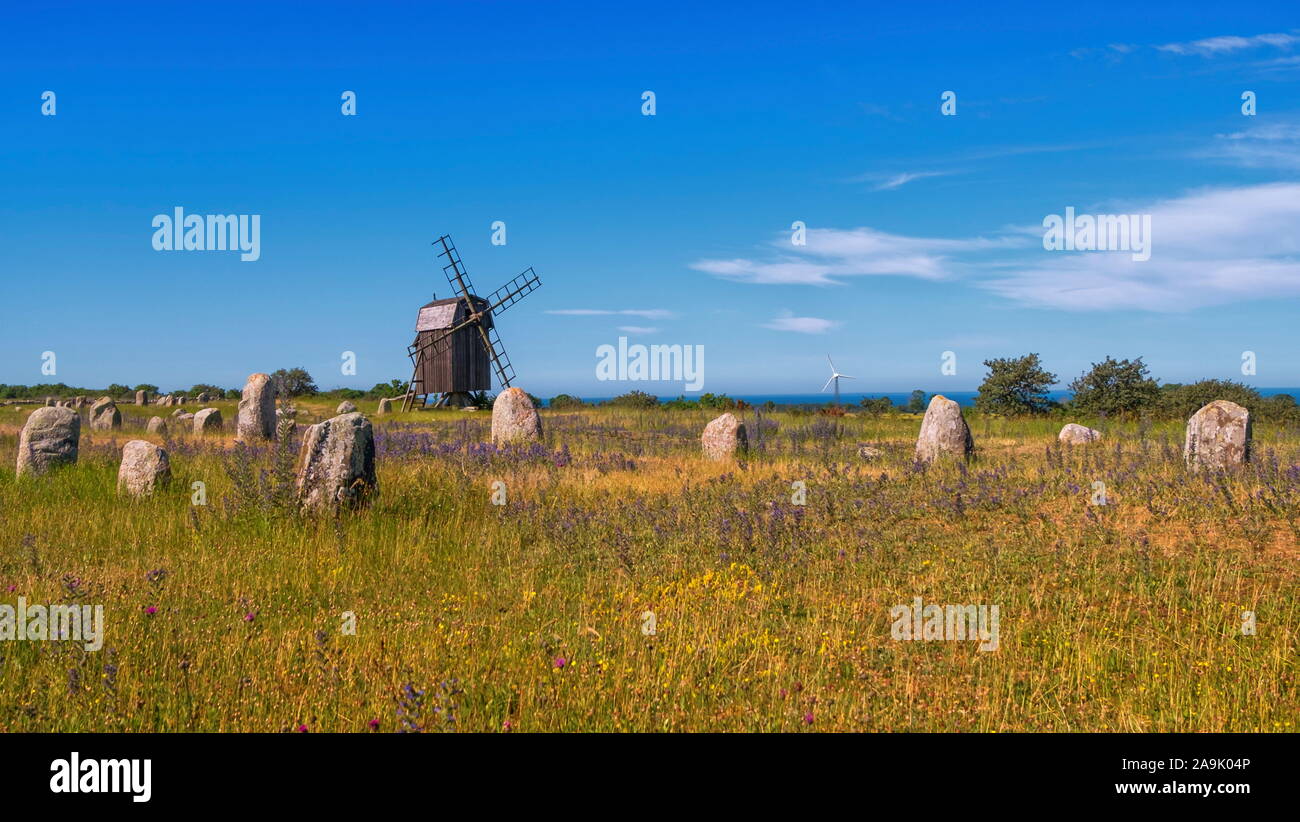 Viking stone ship burial in Oland island, Gettlinge, Sweden Stock Photo ...