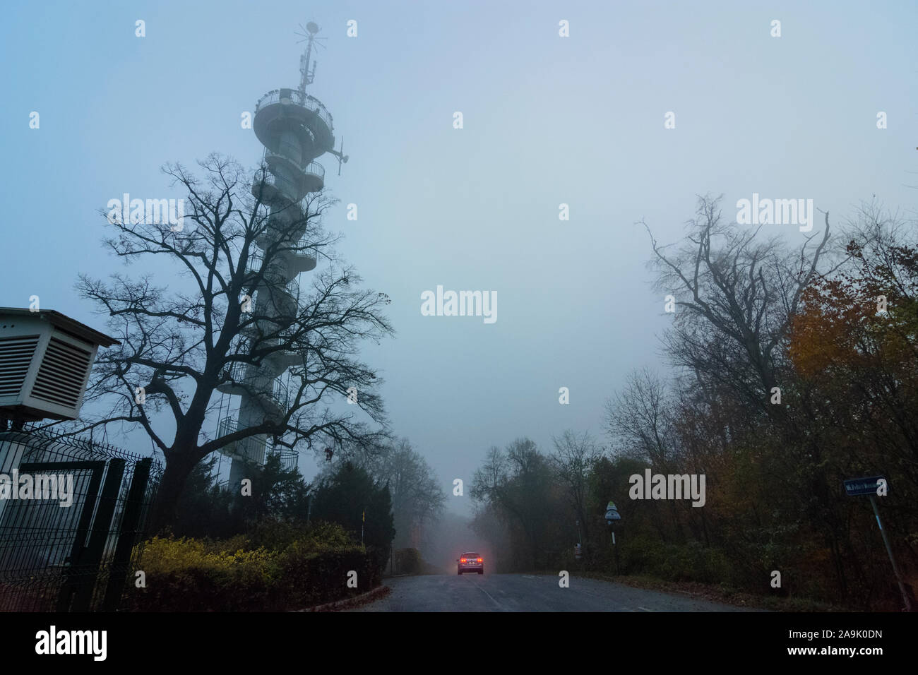 Wien, Vienna: observation tower Jubiläumswarte, fog in 16. Ottakring ...
