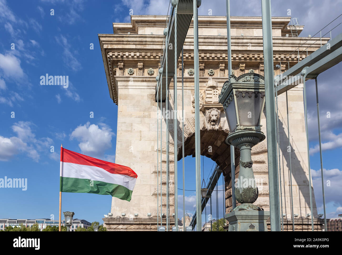 Hungarian flag at chain bridge Budapest, Hungary Stock Photo - Alamy