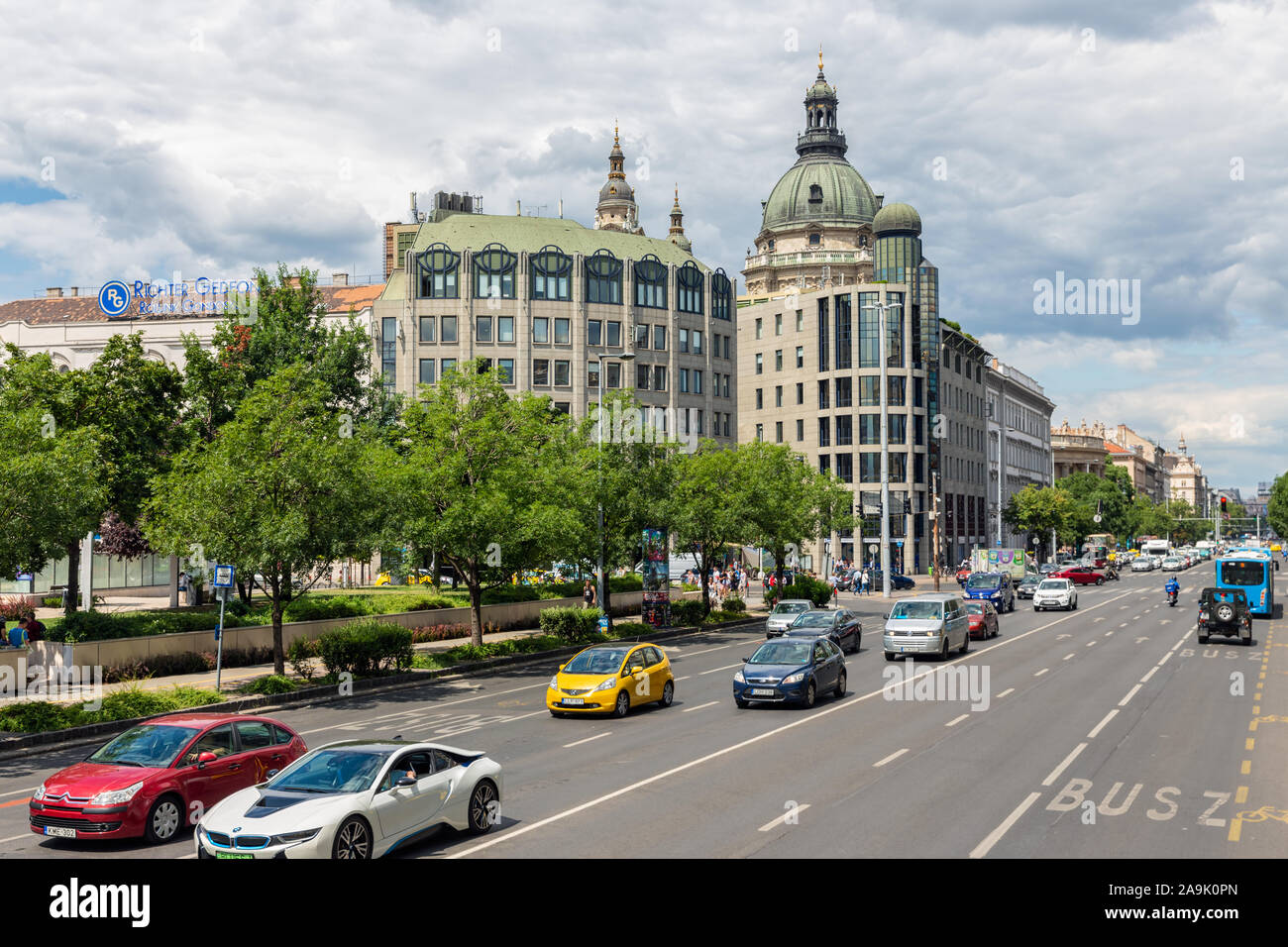 Main street downtown Budapest with traffic during rush hour Stock Photo ...