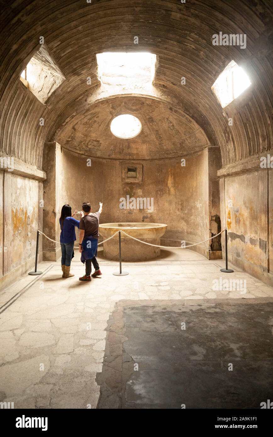 Pompei. Italy. Archaeological site of Pompeii. Calidarium of the men's ...