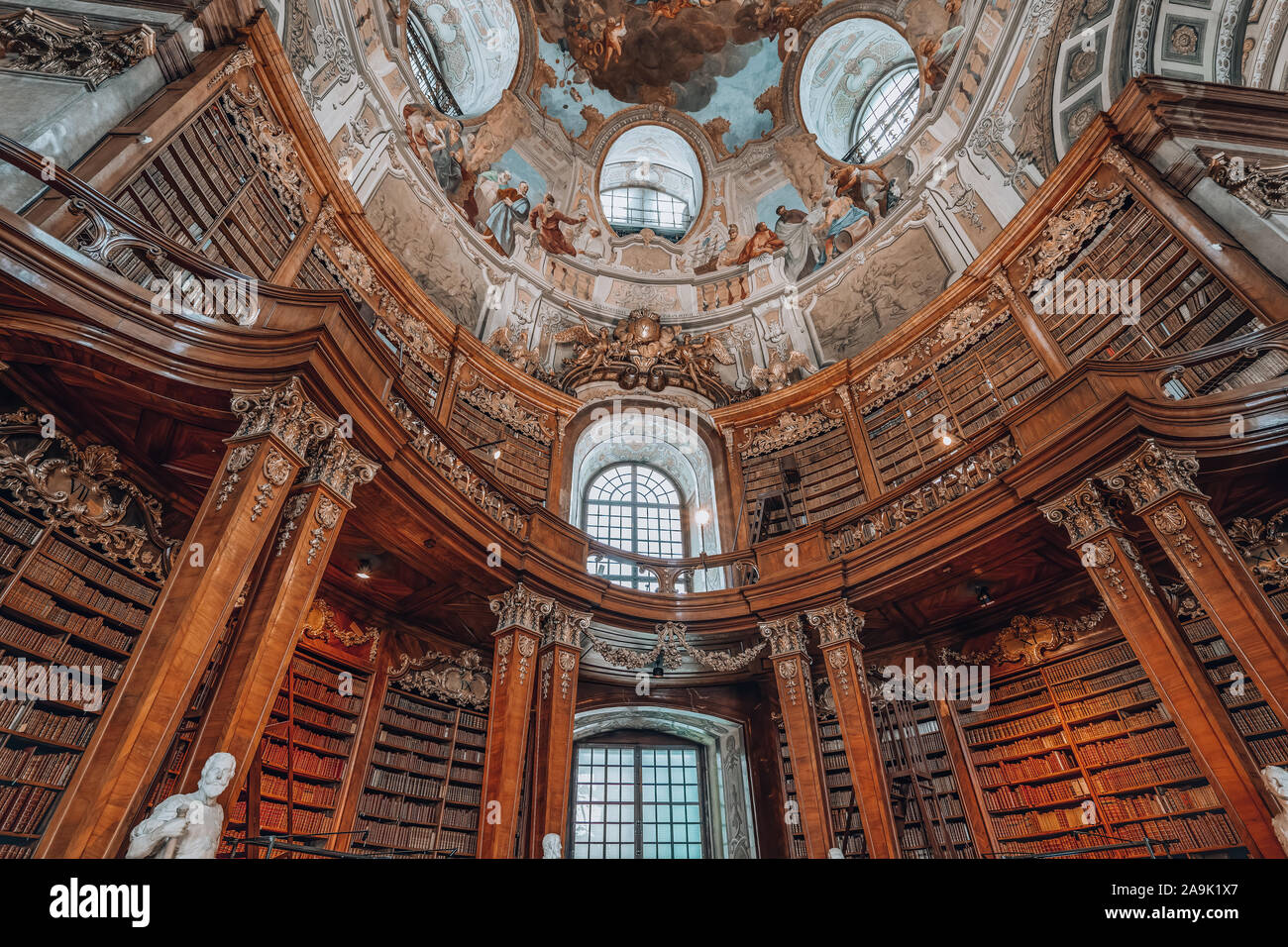 Vienna, Austria - April 28, 2019: The ceiling paintings at Prunksaal ...