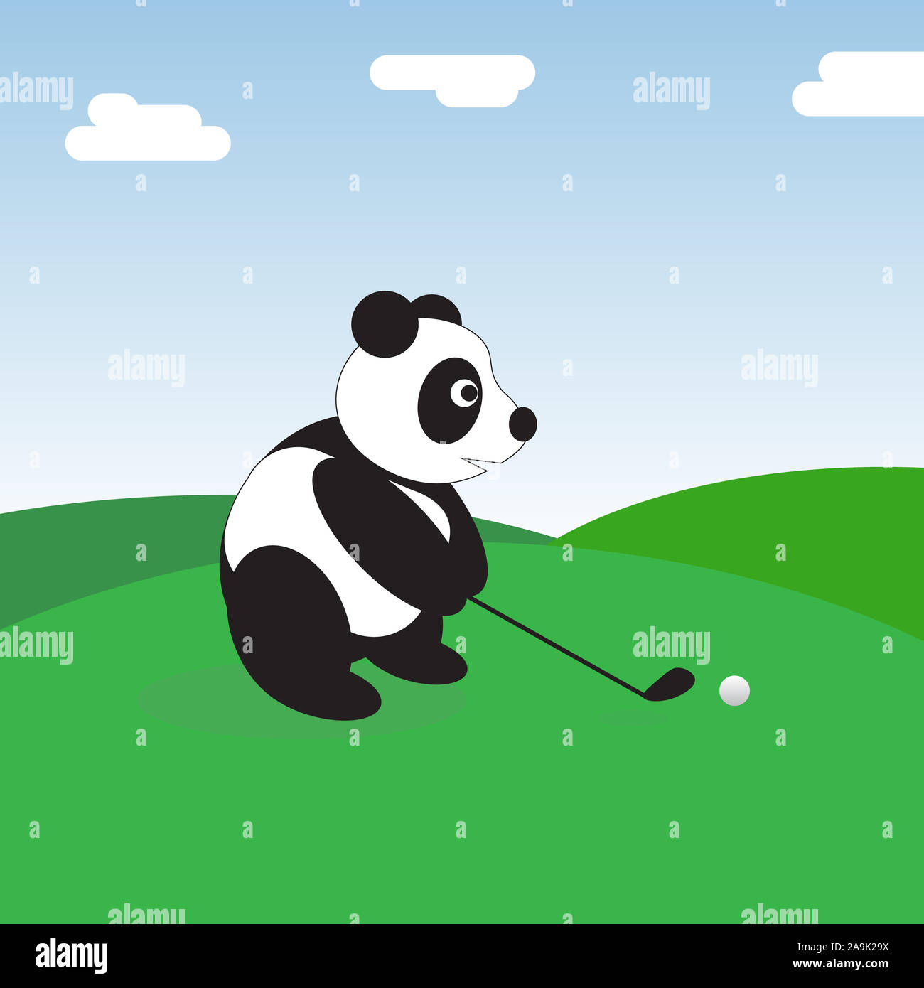 A panda bear on a golf course makes a putter on the ball Stock Photo ...