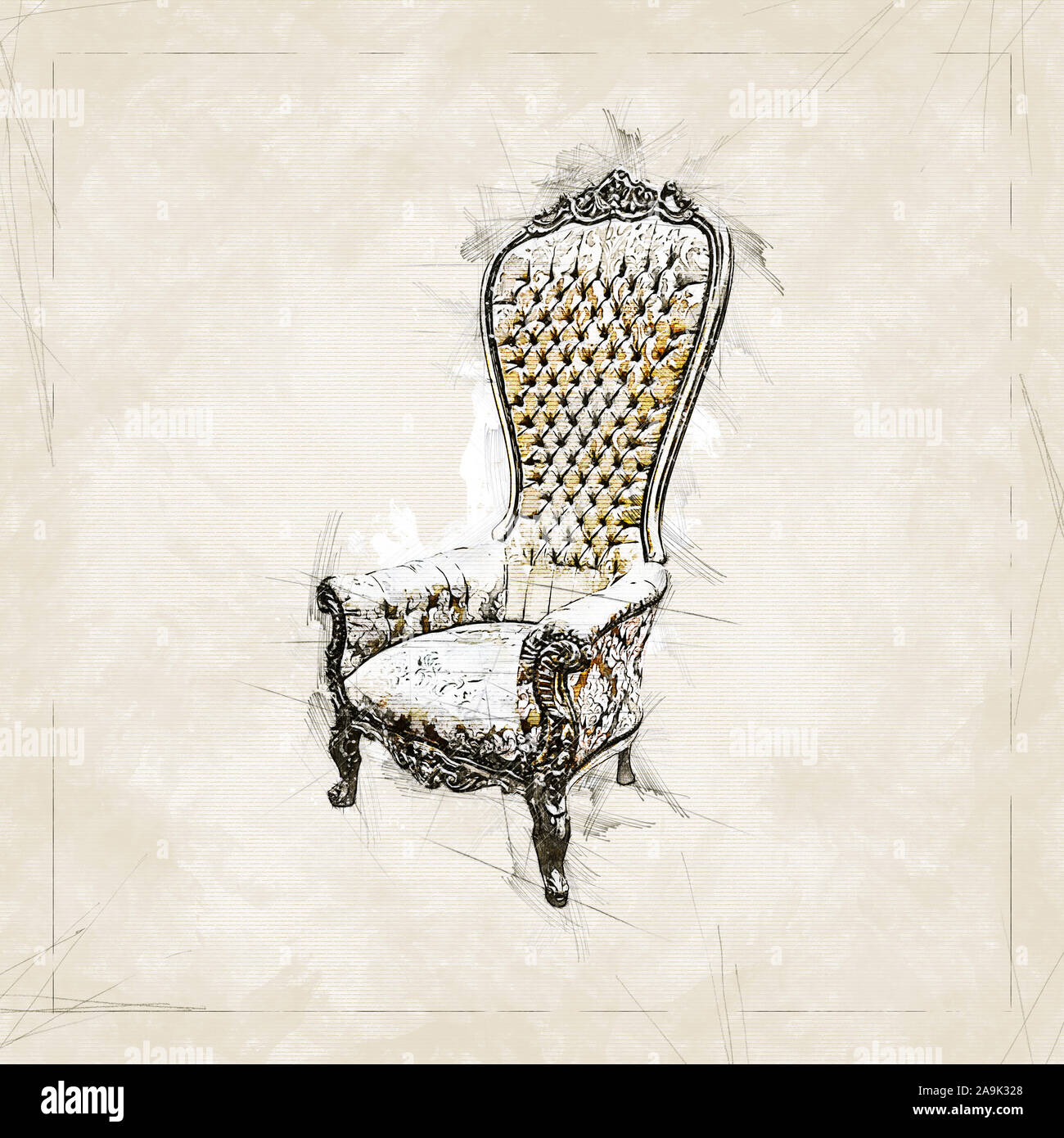 Digital illustration painting of a Elegant golden royalty throne Stock ...