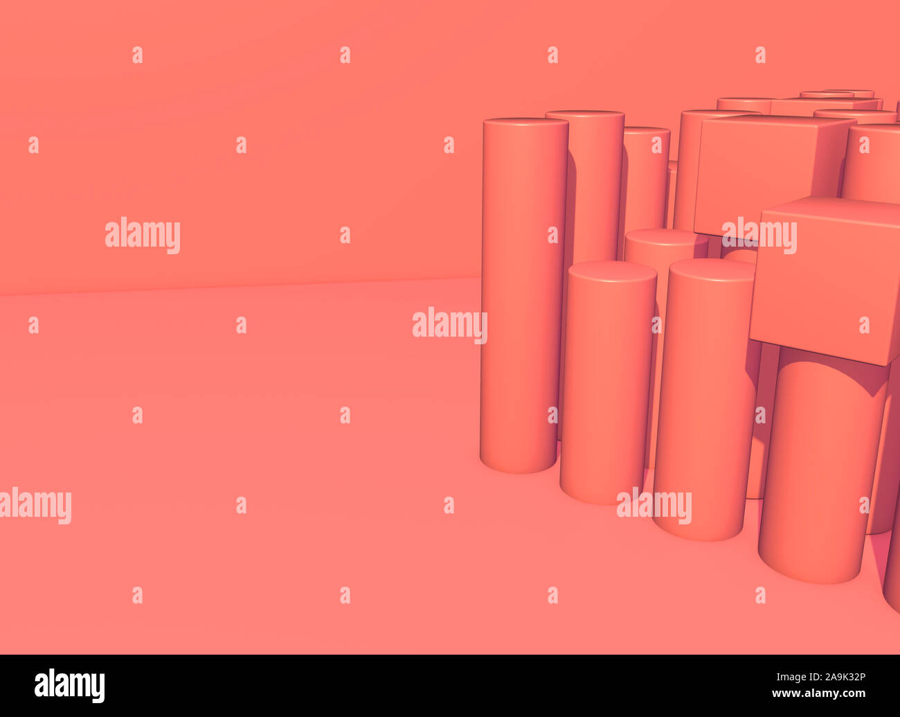 Abstract background with living coral colored pillars structure ...