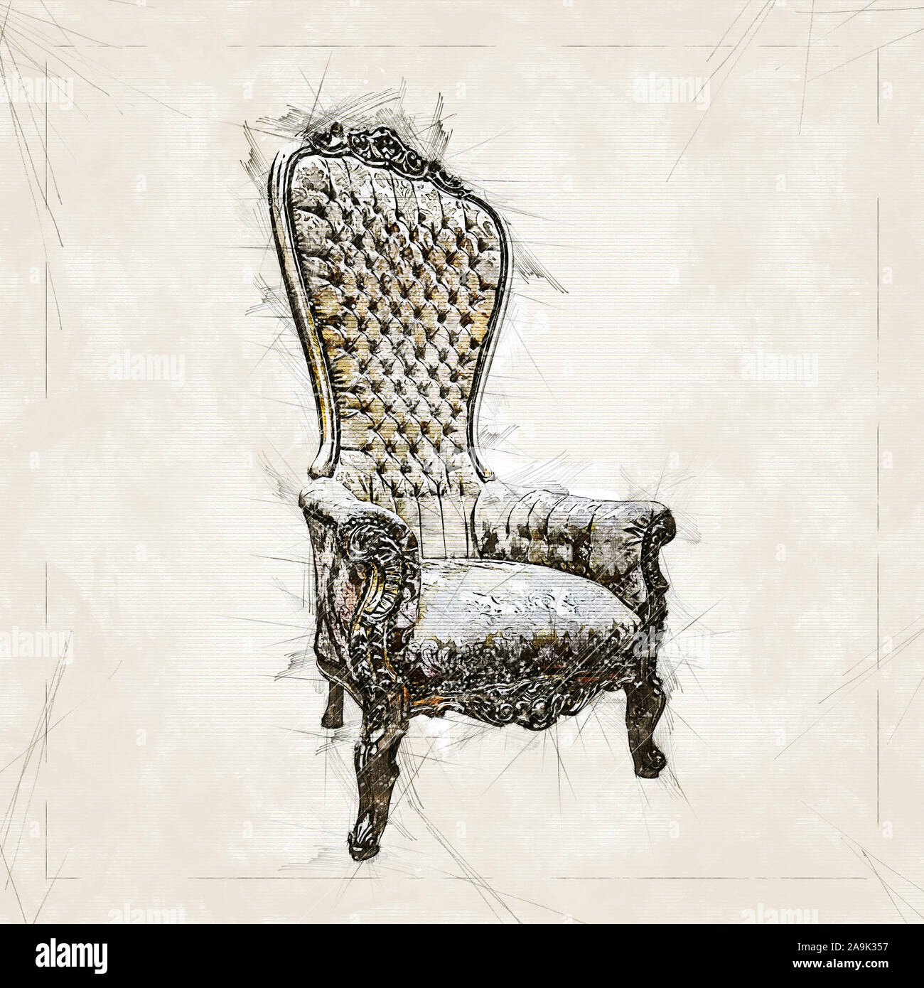 Digital illustration painting of a Elegant golden royalty throne Stock ...