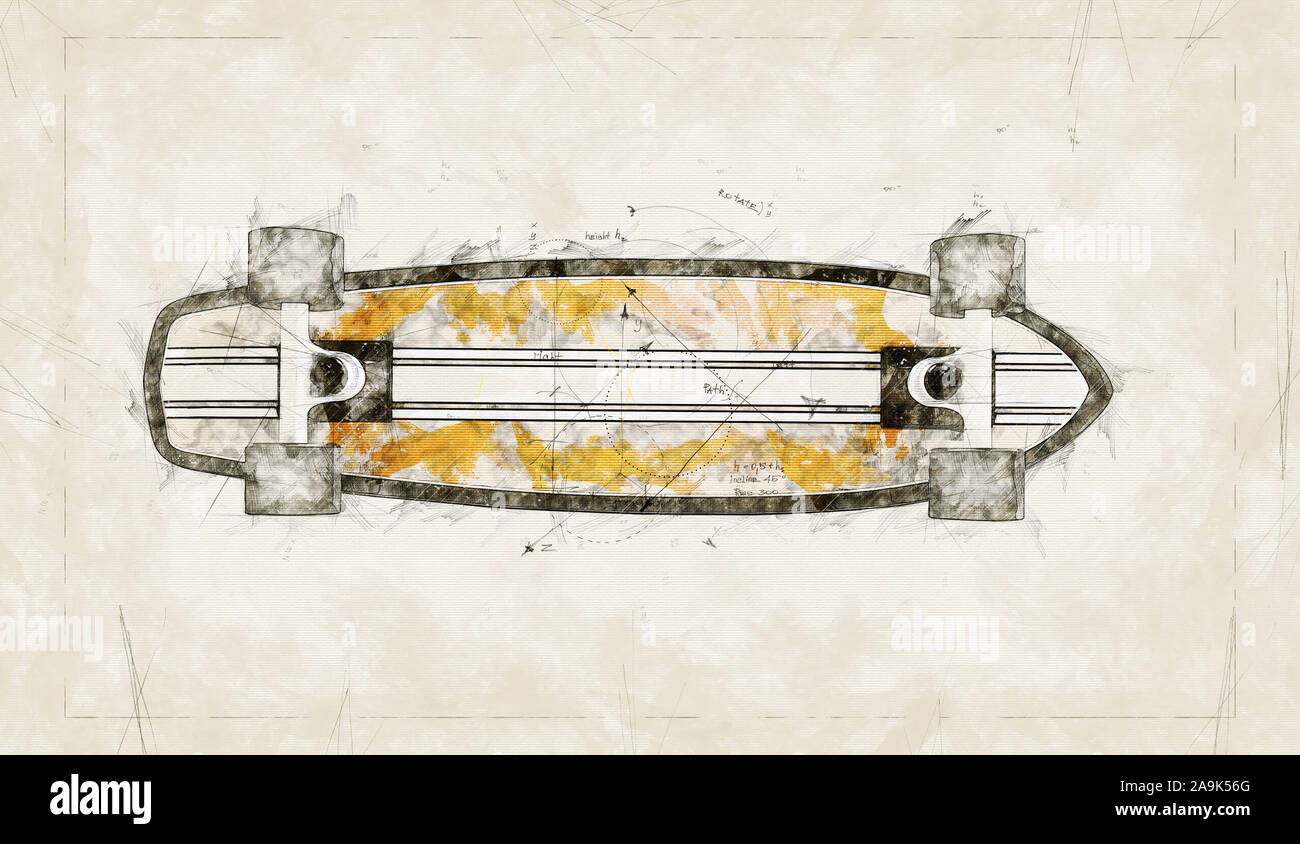 Illustration sketch of a project to realise a wooden skate board Stock ...
