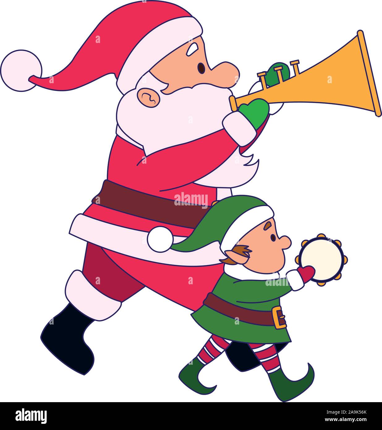 cartoon santa claus and santas helper with musical instruments Stock ...
