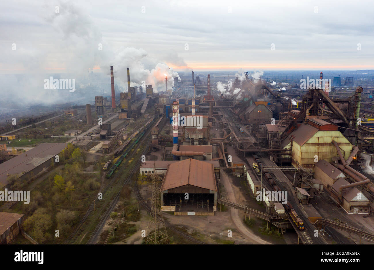 Aerial view. Pipes Throwing Smoke in the Sky. Large Plant on the ...