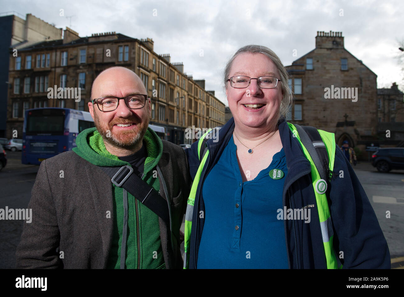 Glasgow, UK. 16th Nov, 2019. Pictured: (left) Patrick Harvie MSP - Co ...