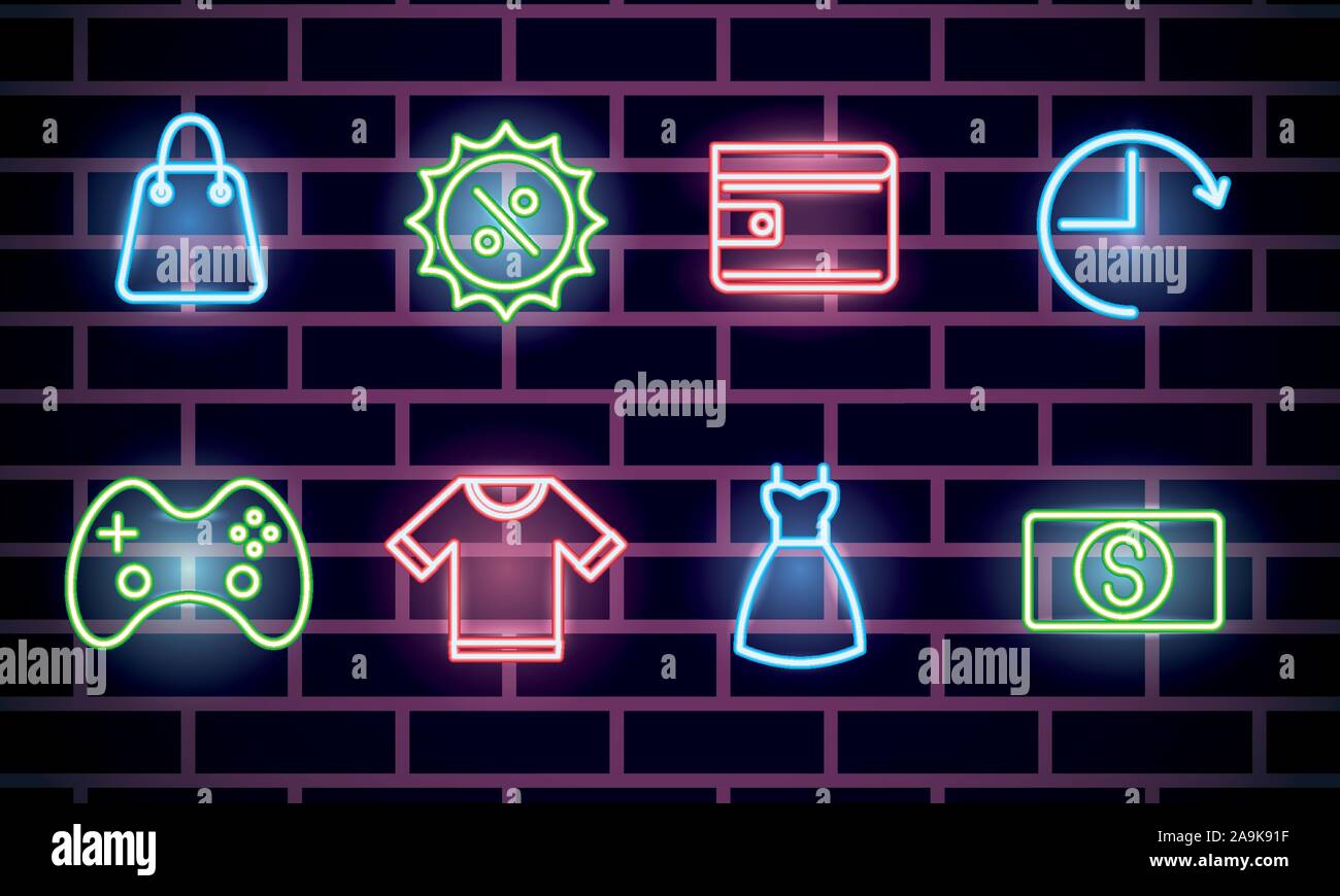 bundle of neon lights icons Stock Vector Image & Art - Alamy