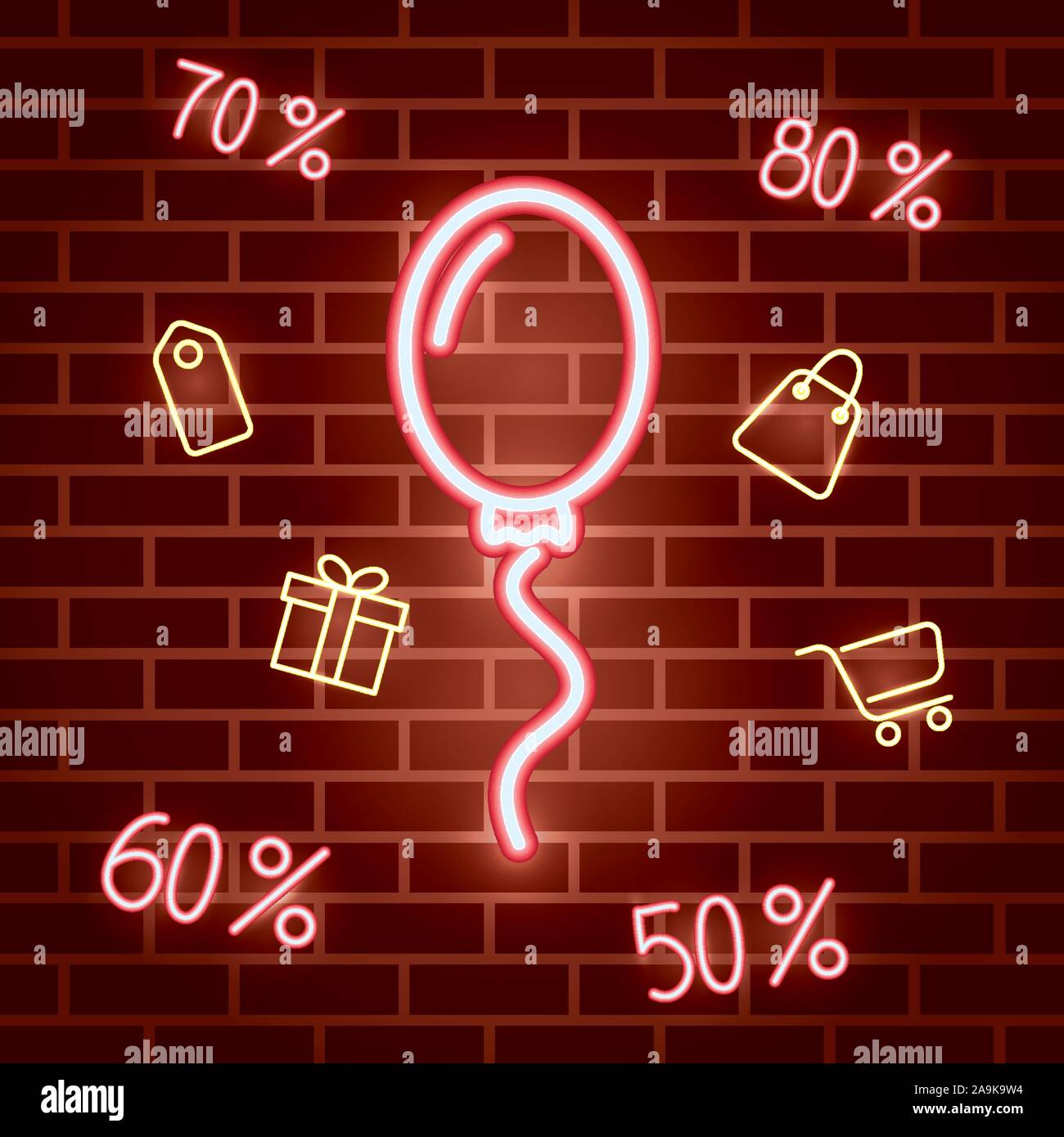 neon lights label with balloon helium Stock Vector Image & Art - Alamy