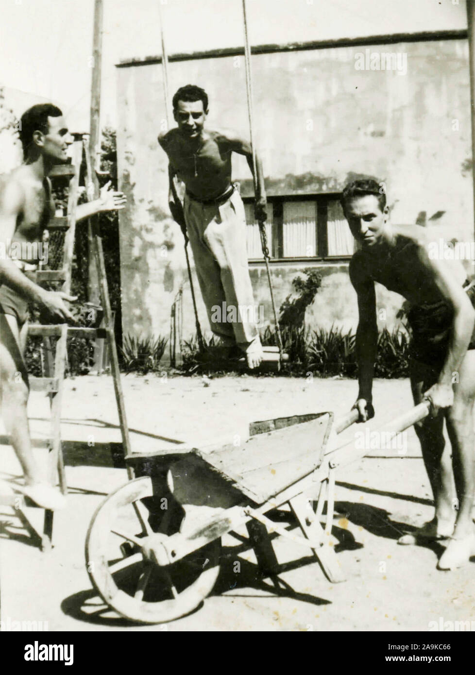 Workers with a wheelbarrow, Italy Stock Photo - Alamy
