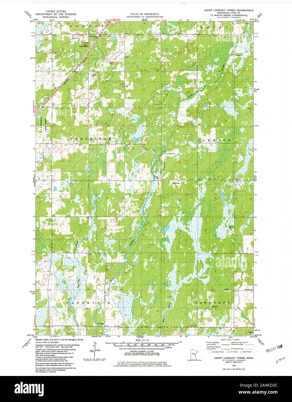 USGS TOPO Map MInnesota MN Askov Lookout Tower 804424 1981 24000 ...
