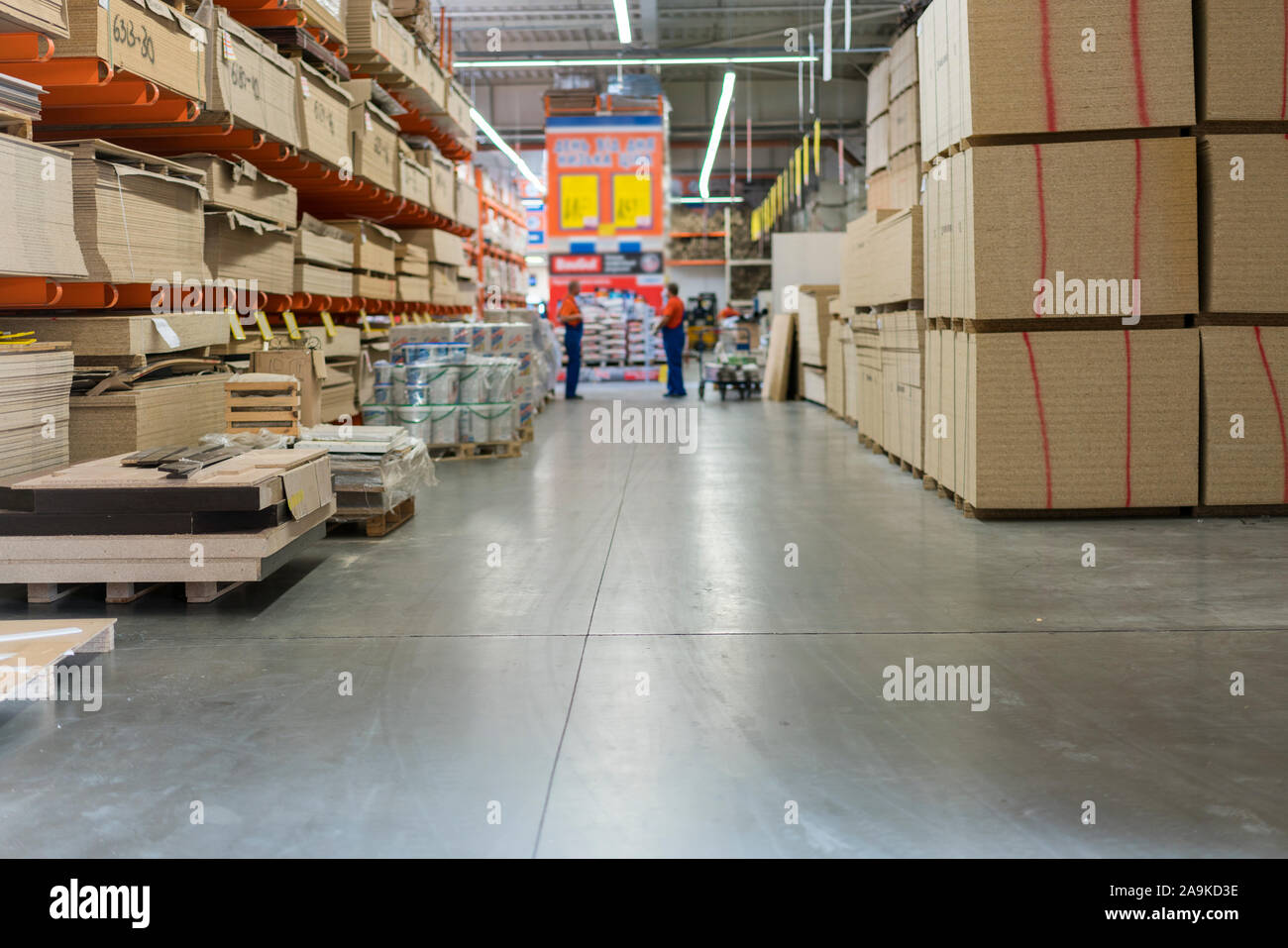 Warehouse tree. Pallets with wooden plates in a warehouse or in a ...