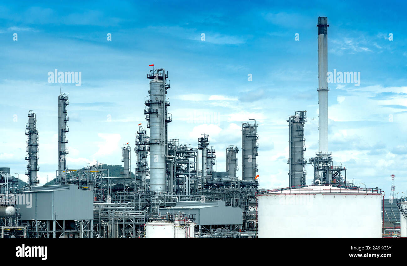 Close up Industrial view at oil refinery plant form industry zone with ...