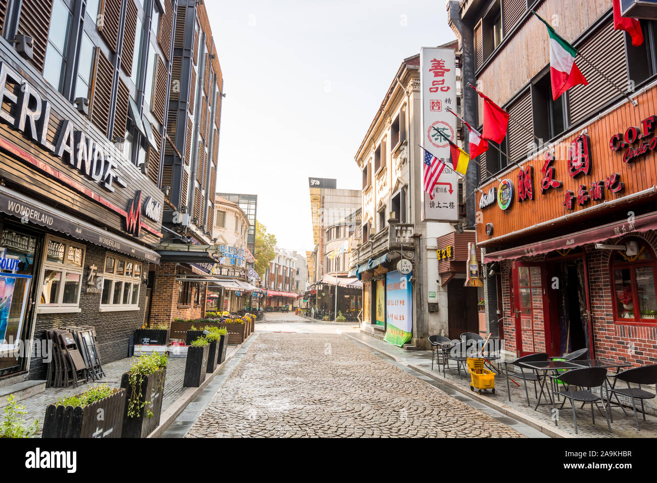 Street view of the The Old Bund in Ningbo, It was the site of the Port ...