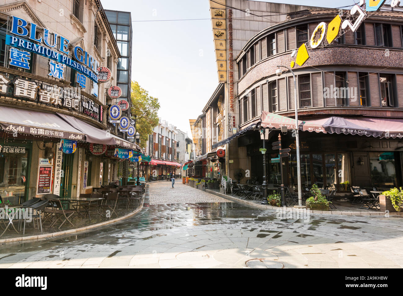 Street view of the The Old Bund in Ningbo, It was the site of the Port ...