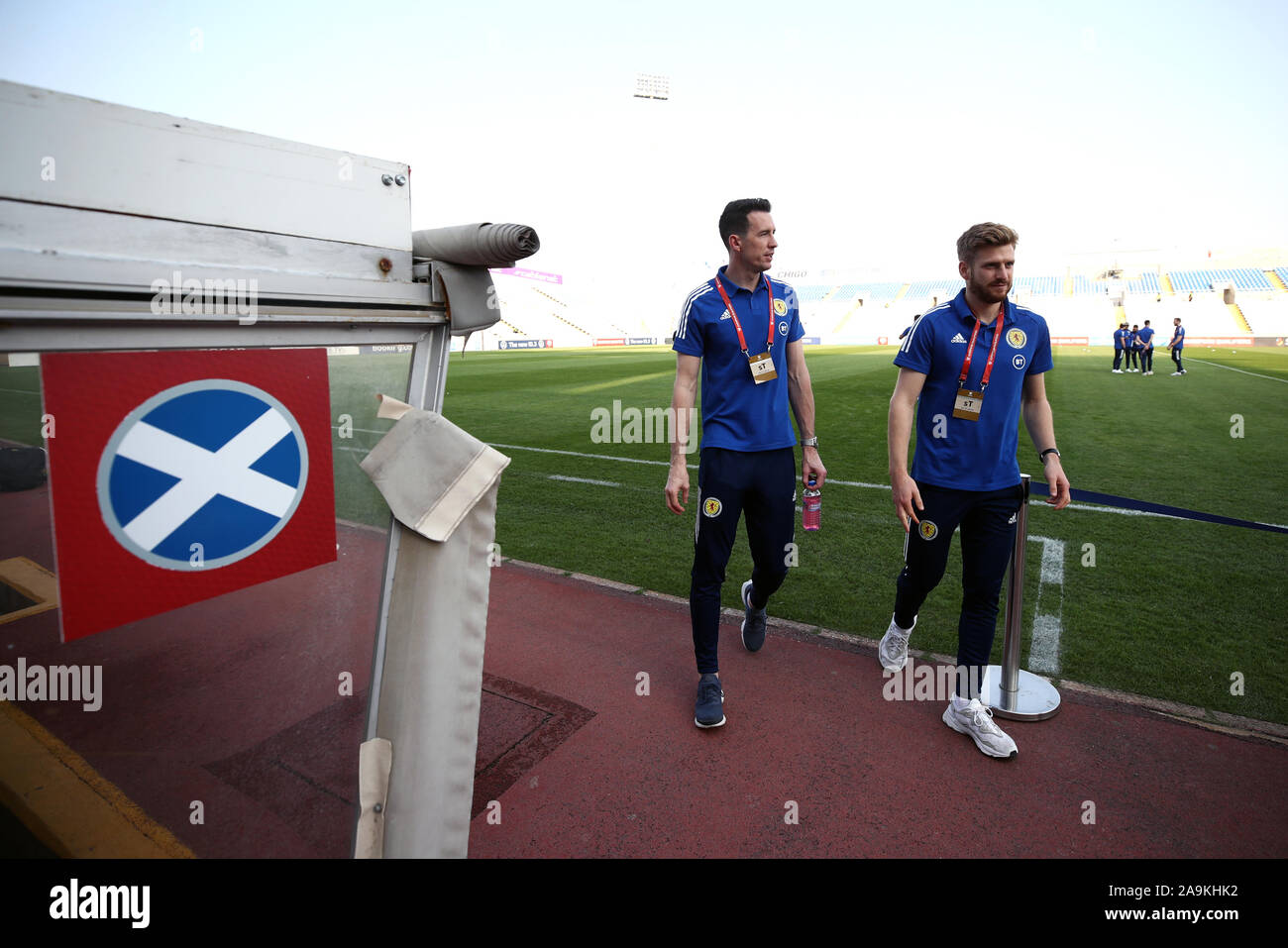 Scotland goalkeeper Jon McLaughlin (left) and Stuart Armstrong ahead of ...