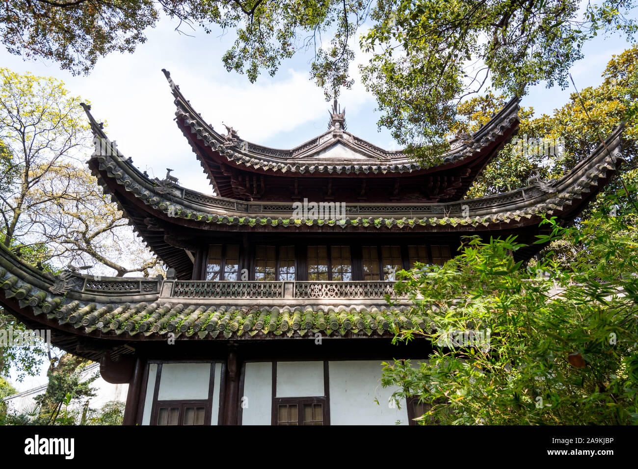 Chinese wooden traditional buildings inside of the Tianyige Library ...