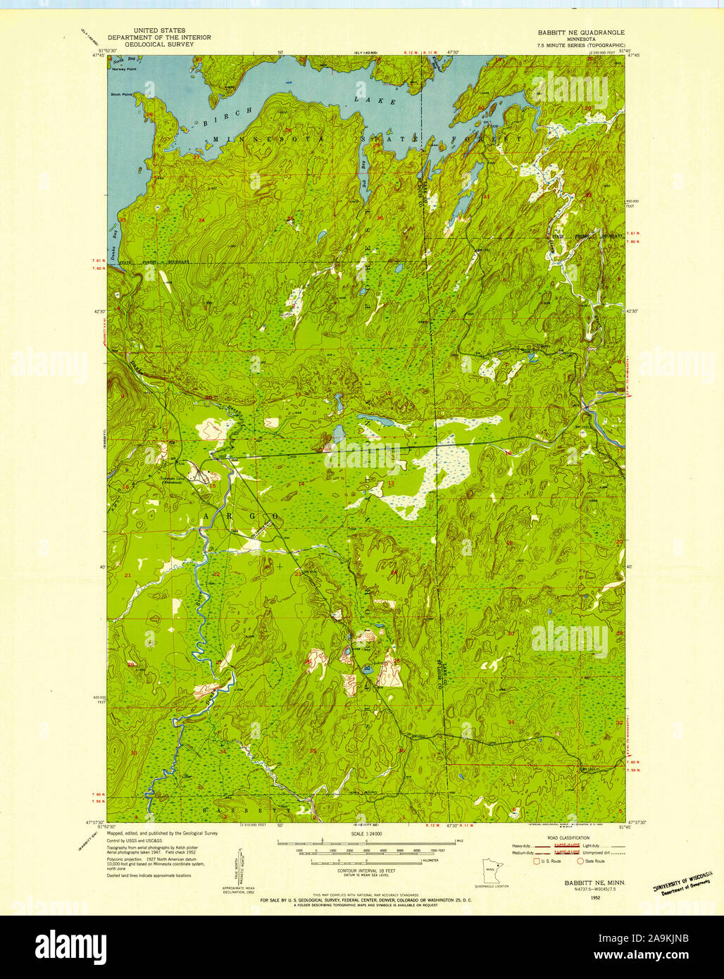 USGS TOPO Map MInnesota MN Babbitt NE 503844 1952 24000 Restoration ...