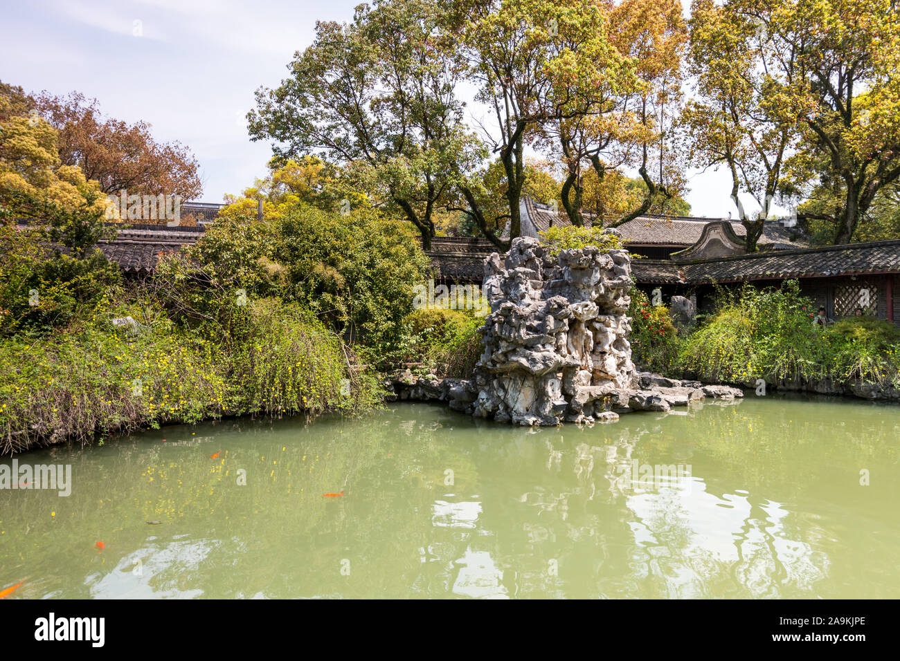 Ponds and trees in the Tianyige Library which is also called Building ...