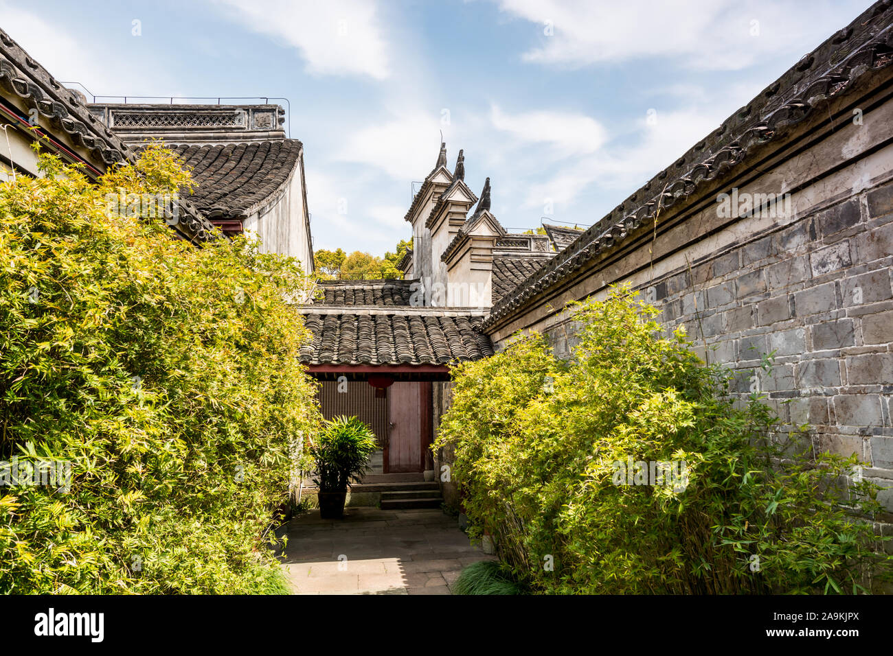Chinese wooden traditional buildings inside of the Tianyige Library ...