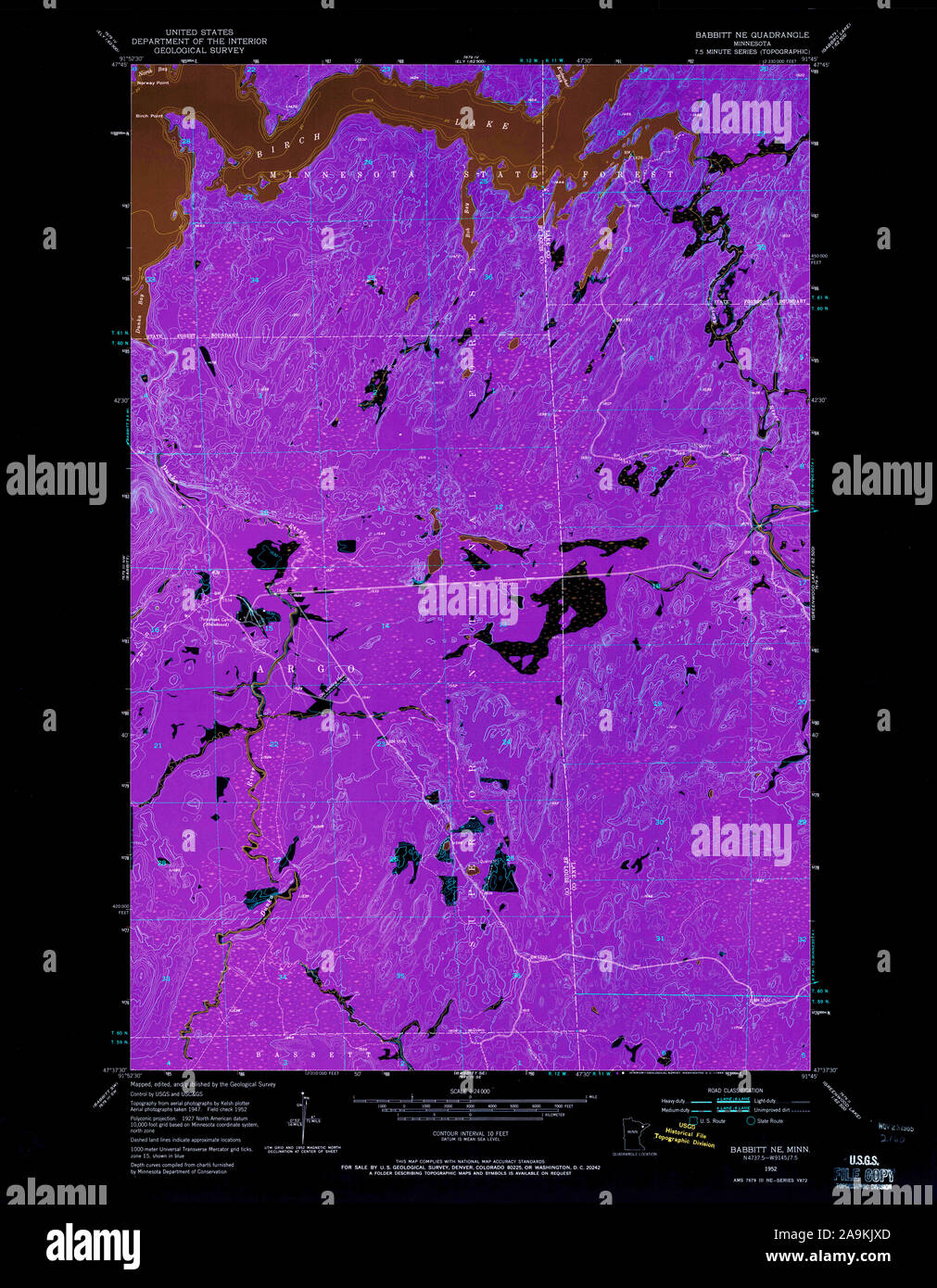 USGS TOPO Map MInnesota MN Babbitt NE 804444 1952 24000 Inverted ...