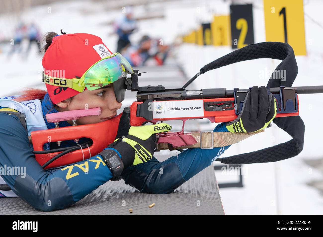 Sportswoman biathlete Yegorova Polina Kazakhstan rifle shooting in ...