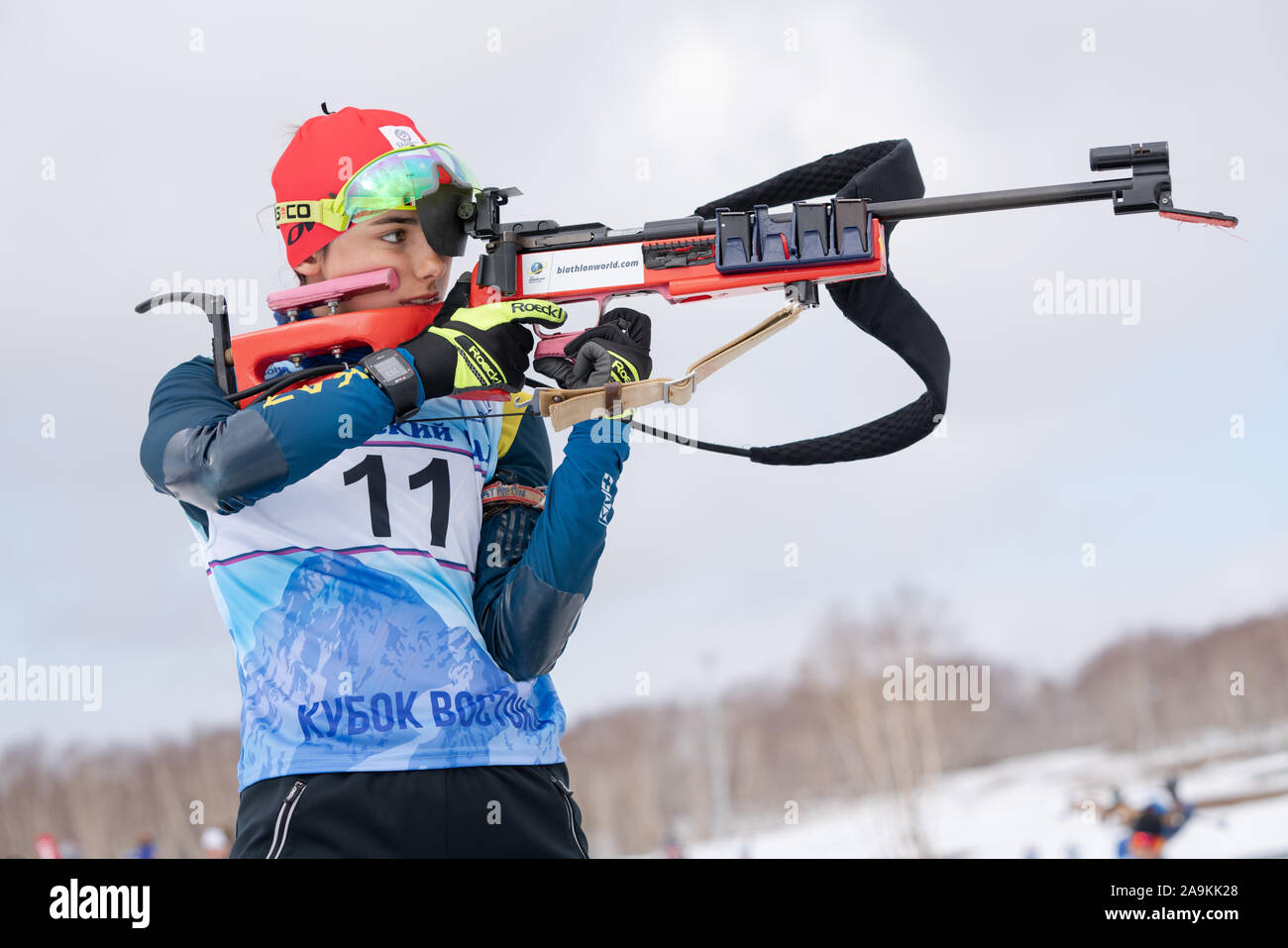 Sportswoman biathlete Yegorova Polina Kazakhstan rifle shooting in ...