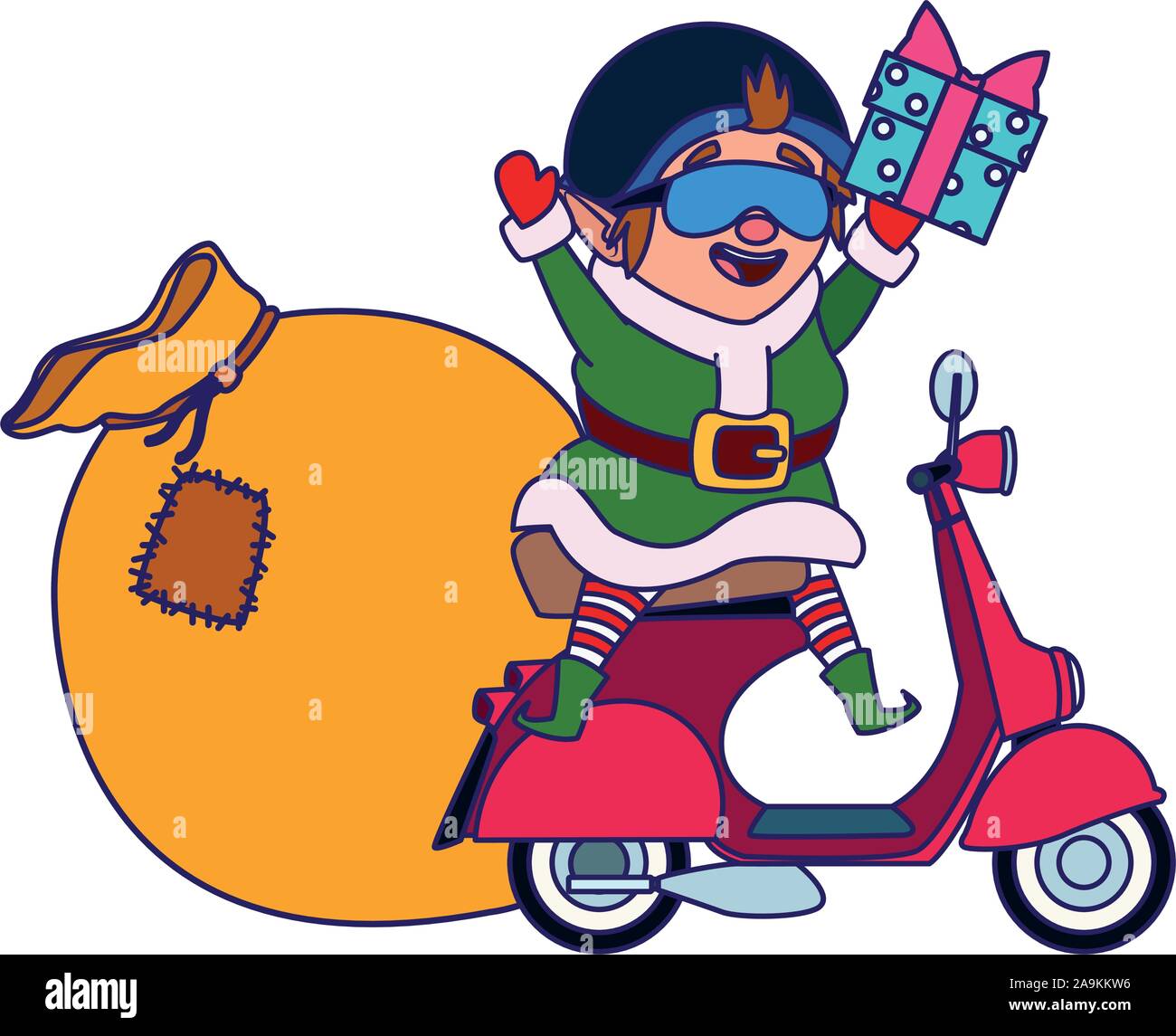 christmas elf on a motorcycle with the bag of gifts Stock Vector Image ...