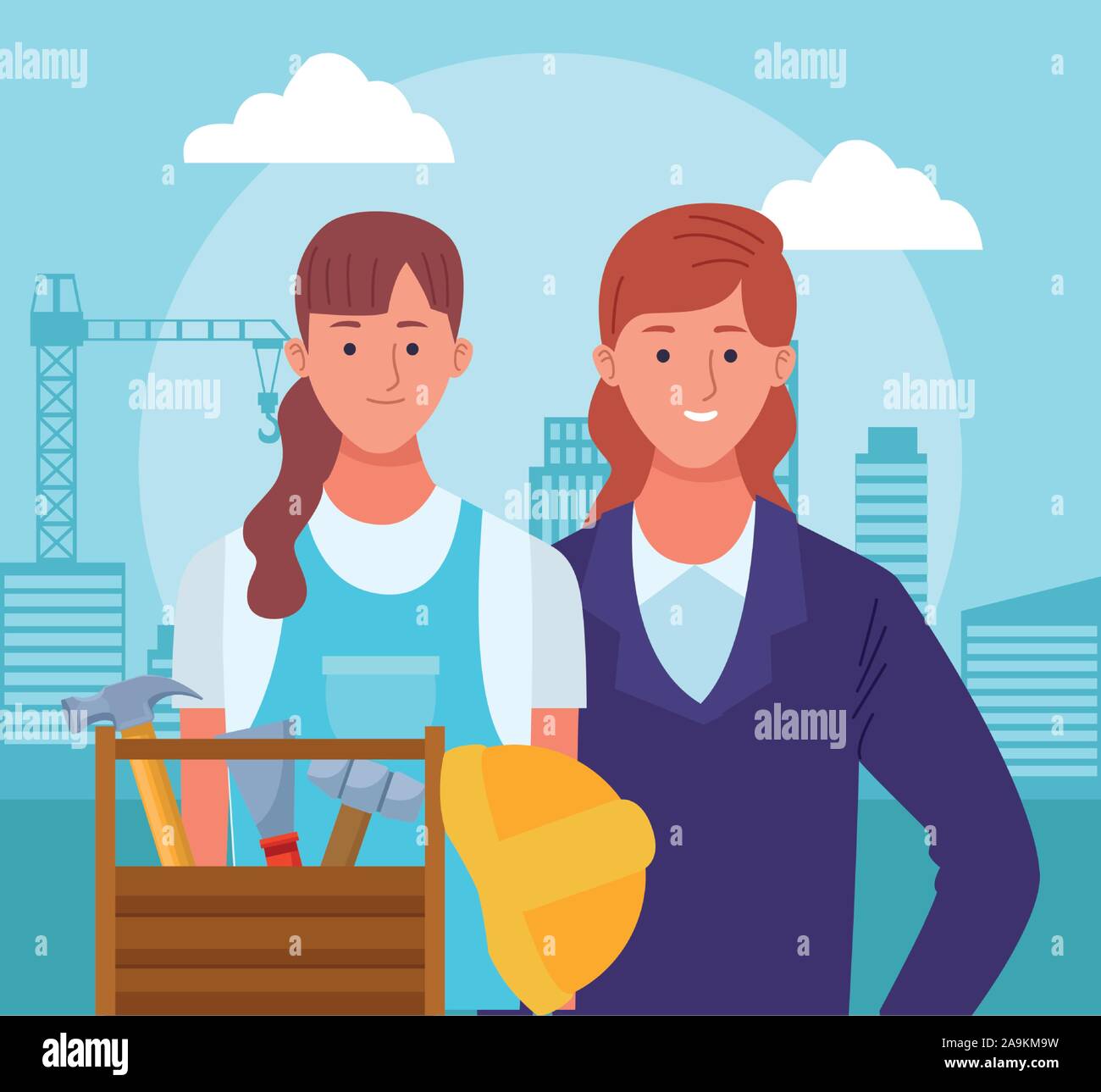 cartoon business woman and repair woman and tools box Stock Vector ...