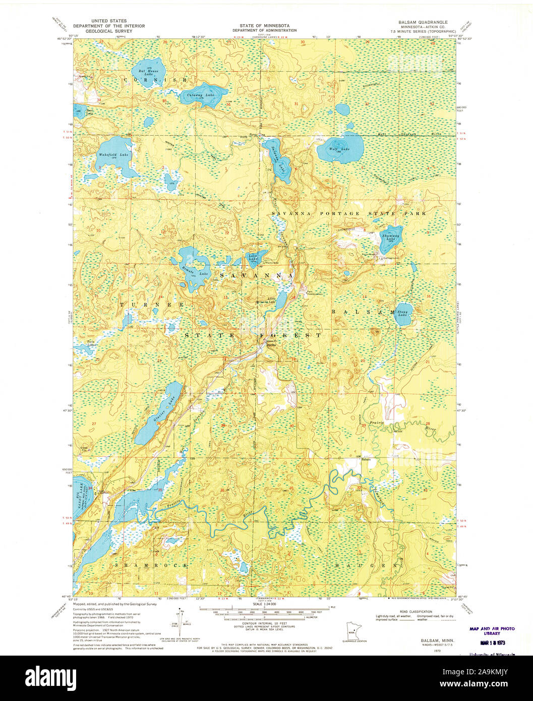 USGS TOPO Map MInnesota MN Balsam 503866 1970 24000 Restoration Stock ...