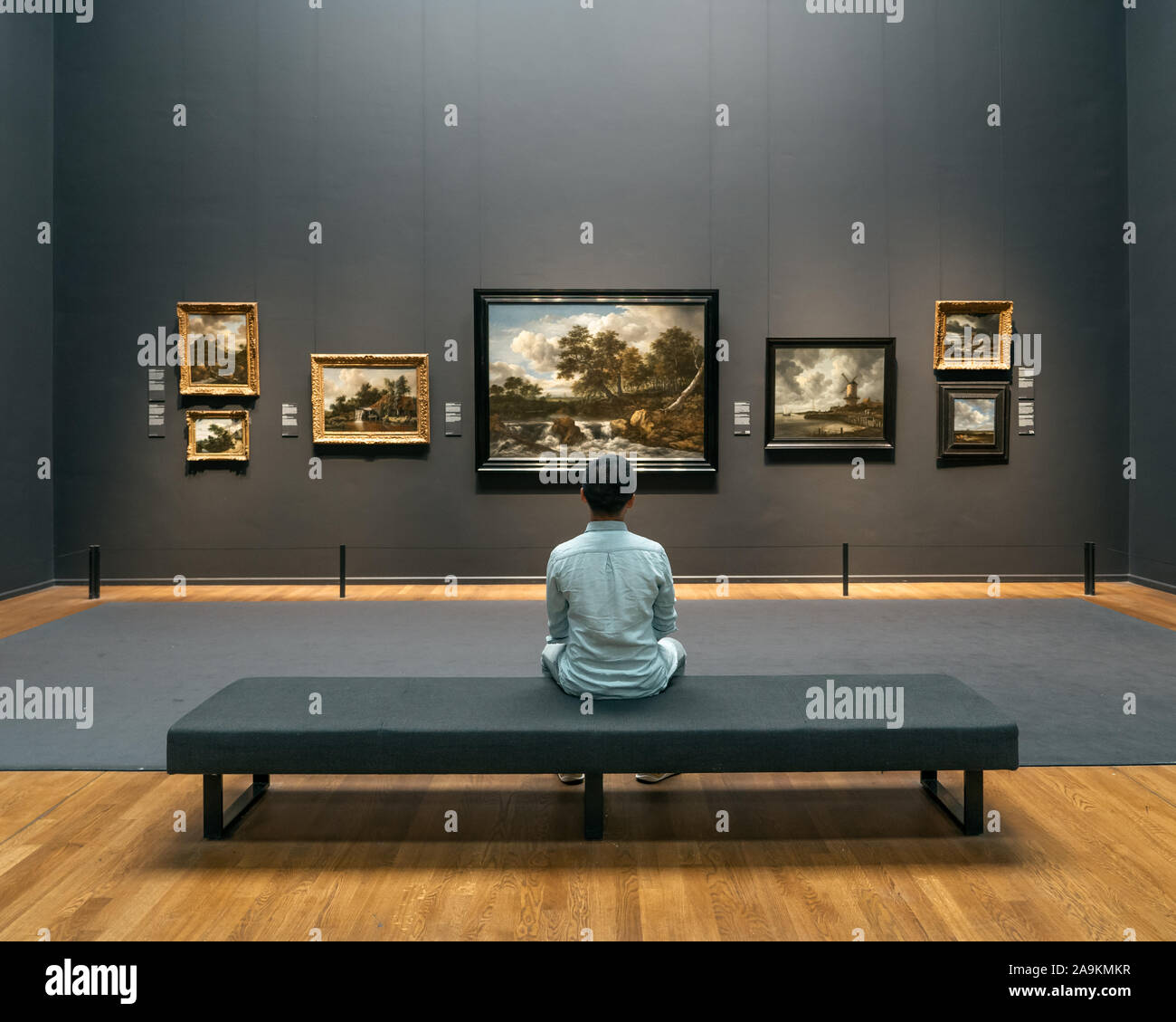 Amsterdam, Netherlands - July 20, 2019: Art lover admire the painting ...